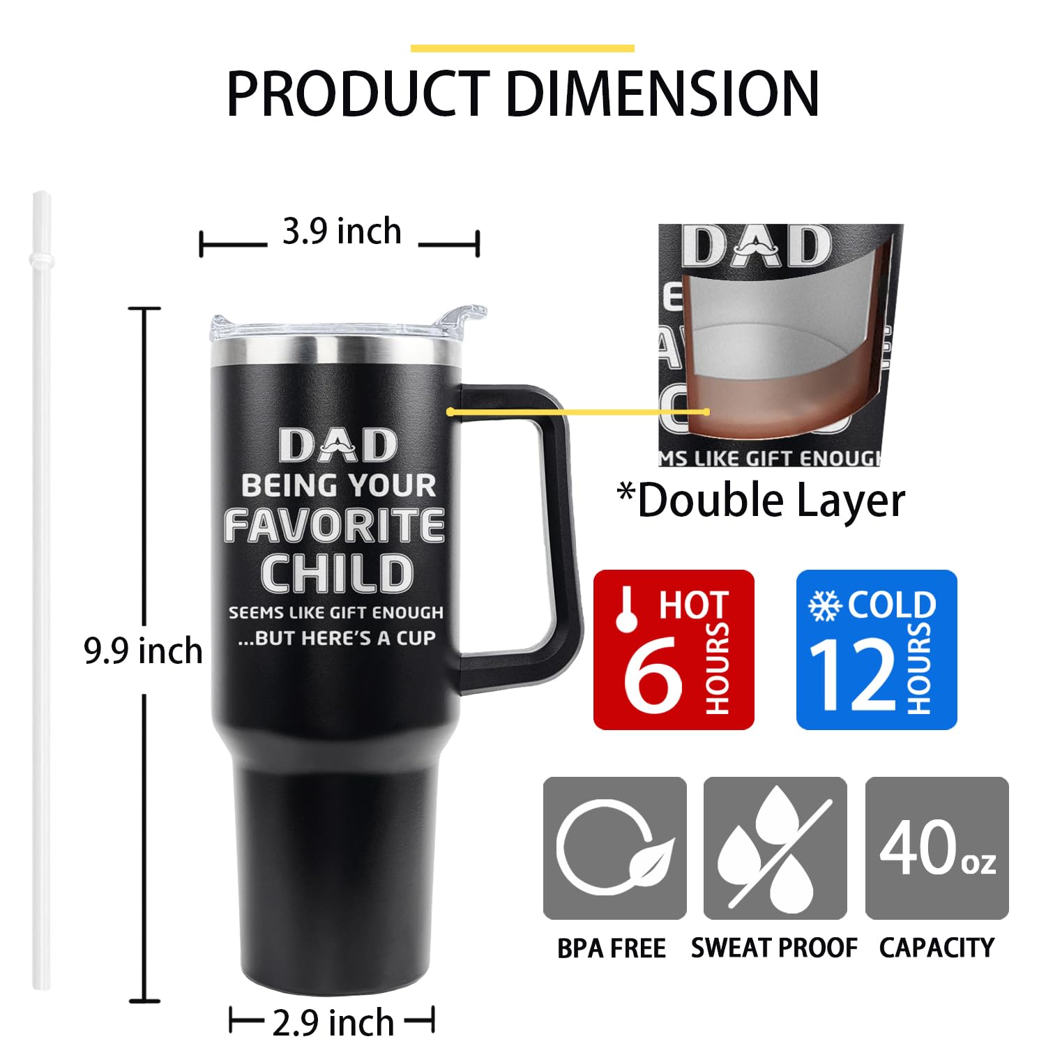 BBsoft My Favorite Child Gave Me This Cup 40 oz Tumbler with Handle Coffee Mug Drinking Cup for Dad Fathers Day Birthday Christmas Gifts from Daughter Son