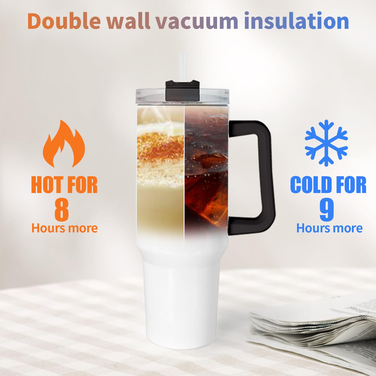Icesip 40 oz Sublimation Tumblers with Black Handle Lid and Straw 12 Pack Stainless Steel Double Wall Vacuum Insulated Travel Mug Cup Bulk Sublimation Blank for DIY Gift