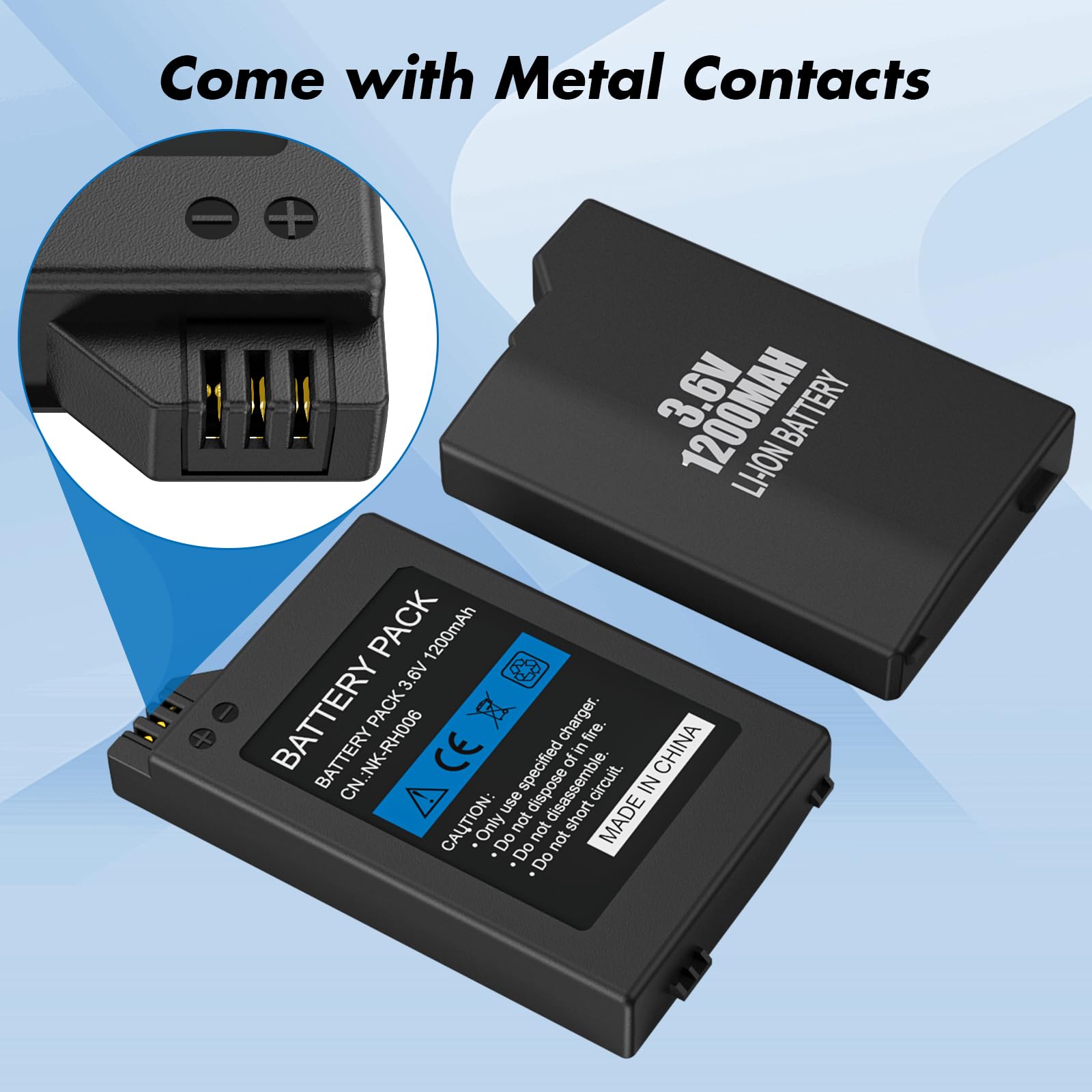 KEKUCULL 2Pcs Rechargeable Battery Real Capacity 1200mAh Lithium Ion Battery Pack Replacement for PSP-2000, PSP-2001, PSP-3000, PSP-3001, PSP-3002, PSP-3004, PSP Lite, and PSP Slim Console
