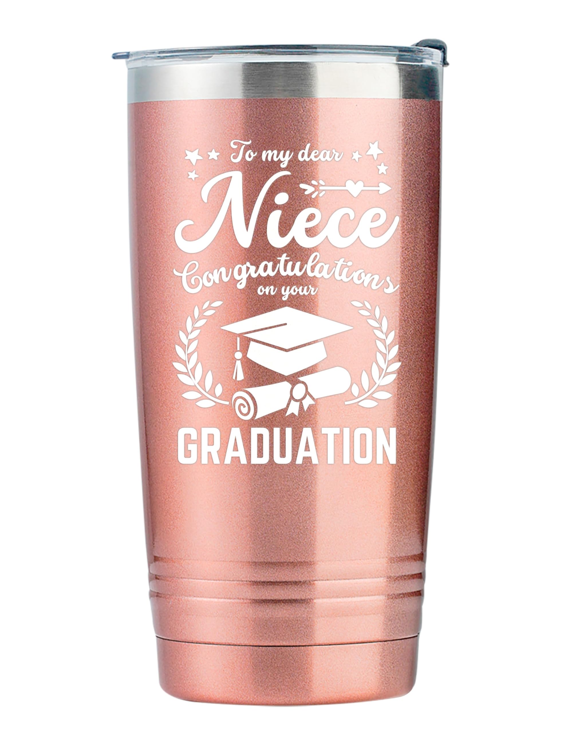 Onebttl Niece Gifts from Aunt, Insulated Stainless Steel Coffee Mug Tumbler with Lid and Straw, from Uncle, Perfect for Birthday, Christmas, 20oz/590ml, Rose Gold - Graduation