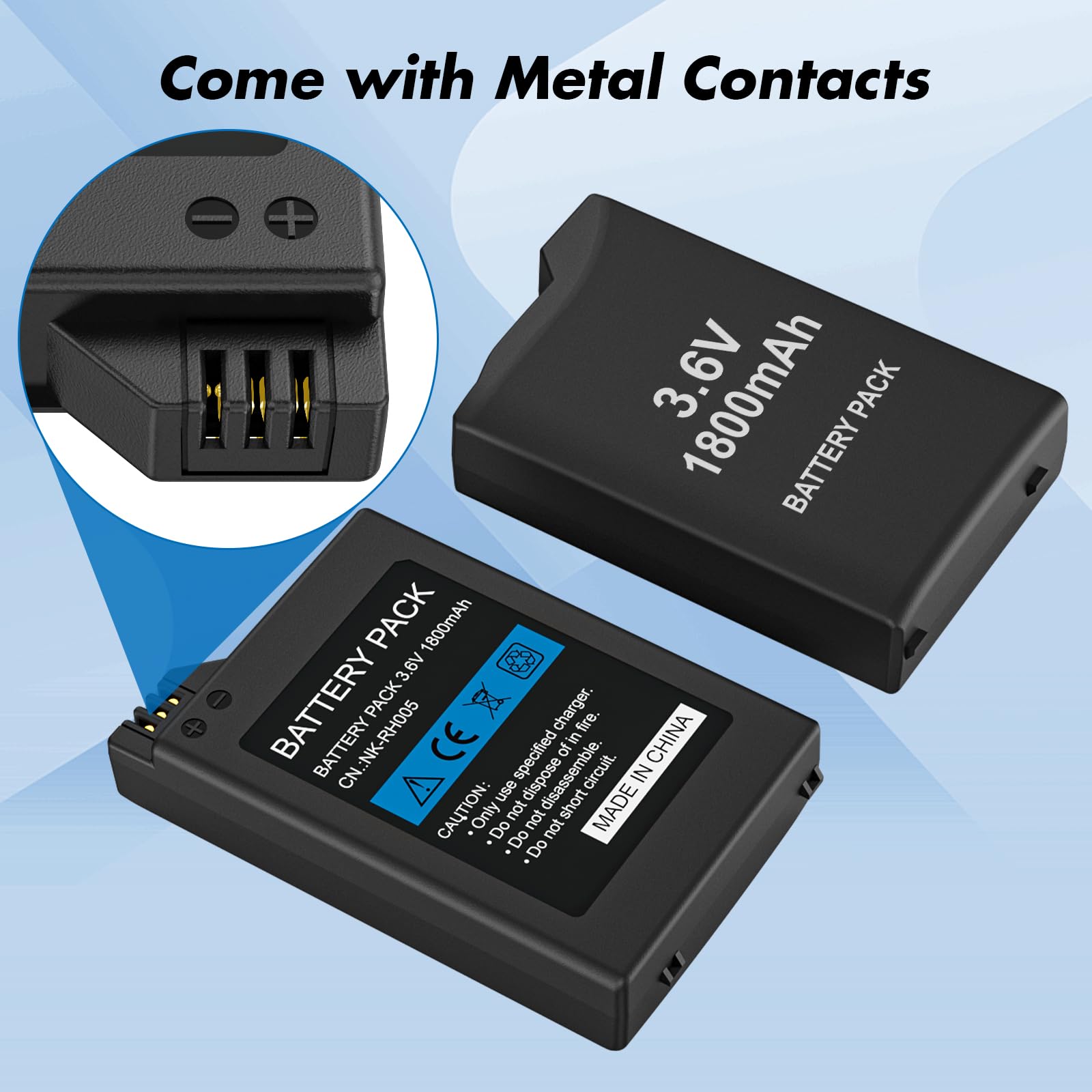 KEKUCULL 2Pcs Rechargeable Battery Real Capacity 1800mAh Lithium Ion Battery Pack Replacement for PSP 1000 PSP-110 (1001, 1002, 1003, 1004, 1005, 1006, 1007, 1008, 1010), PSP Fat Console