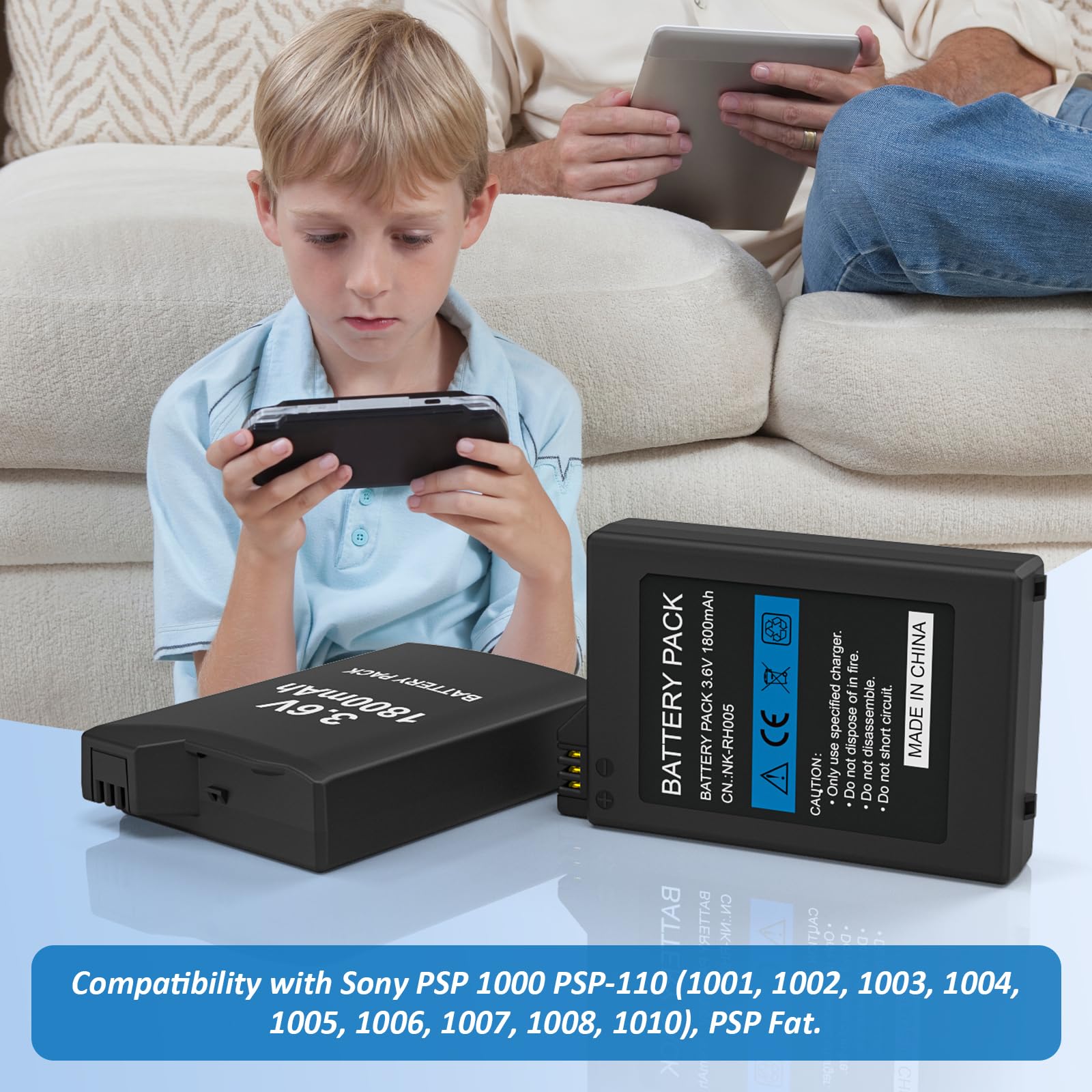 KEKUCULL 2Pcs Rechargeable Battery Real Capacity 1800mAh Lithium Ion Battery Pack Replacement for PSP 1000 PSP-110 (1001, 1002, 1003, 1004, 1005, 1006, 1007, 1008, 1010), PSP Fat Console