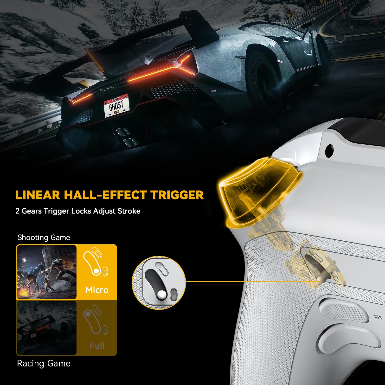 ManbaOne Interactive Screen Wireless Gaming Controller for PC/Switch/iOS/Android,Hall Effect Stick & Trigger,RGB Lighting,Remappable Buttons,1800mAh with Charging Dock (White)