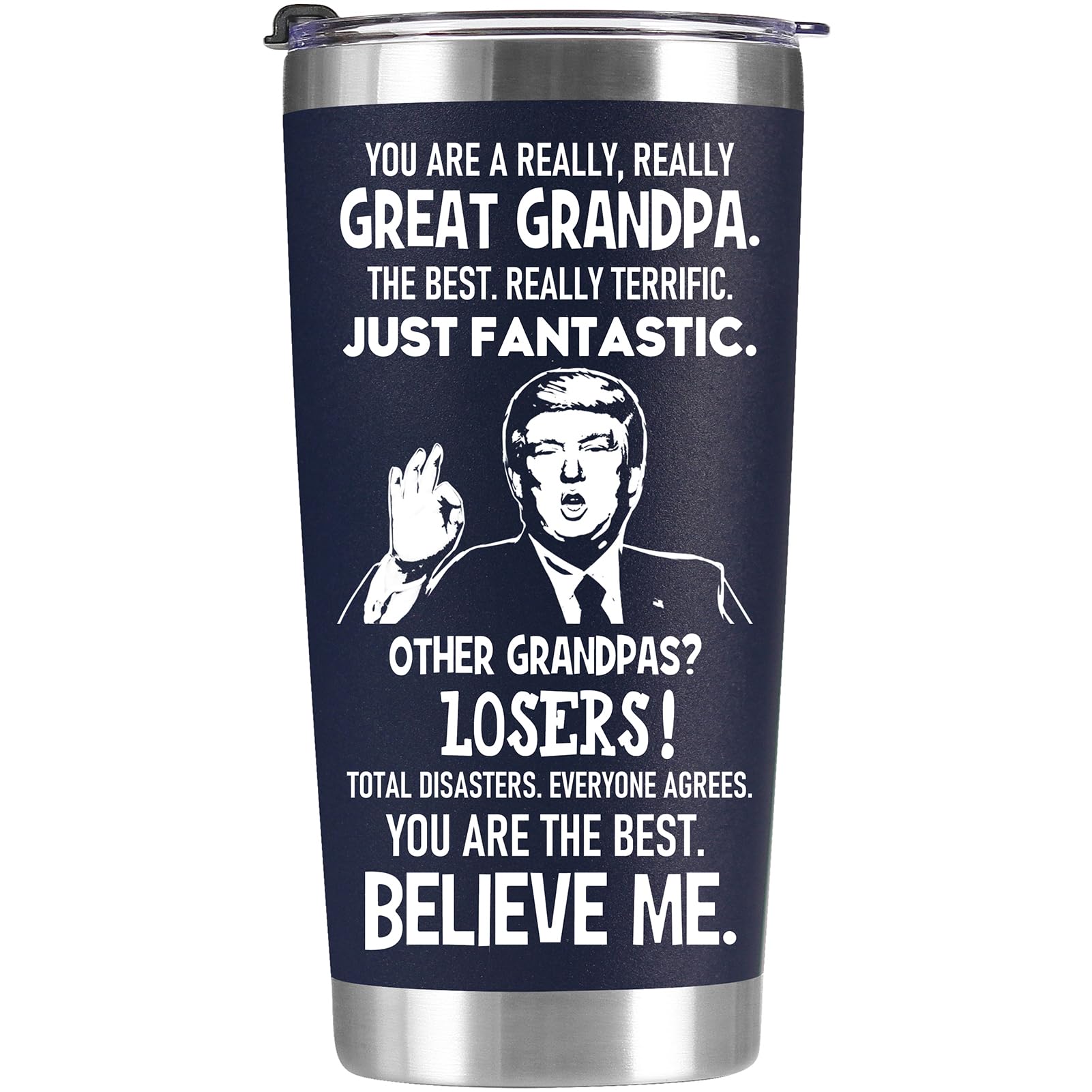 AREOK Gifts for Grandpa Gift, Best Grandpa Ever Gifts - Great Grandpa Christmas Birthday Gifts from Grandchildren Grandson Granddaughter, Grandfather Gift, 20 OZ Grandpa Tumbler Cup, Navy