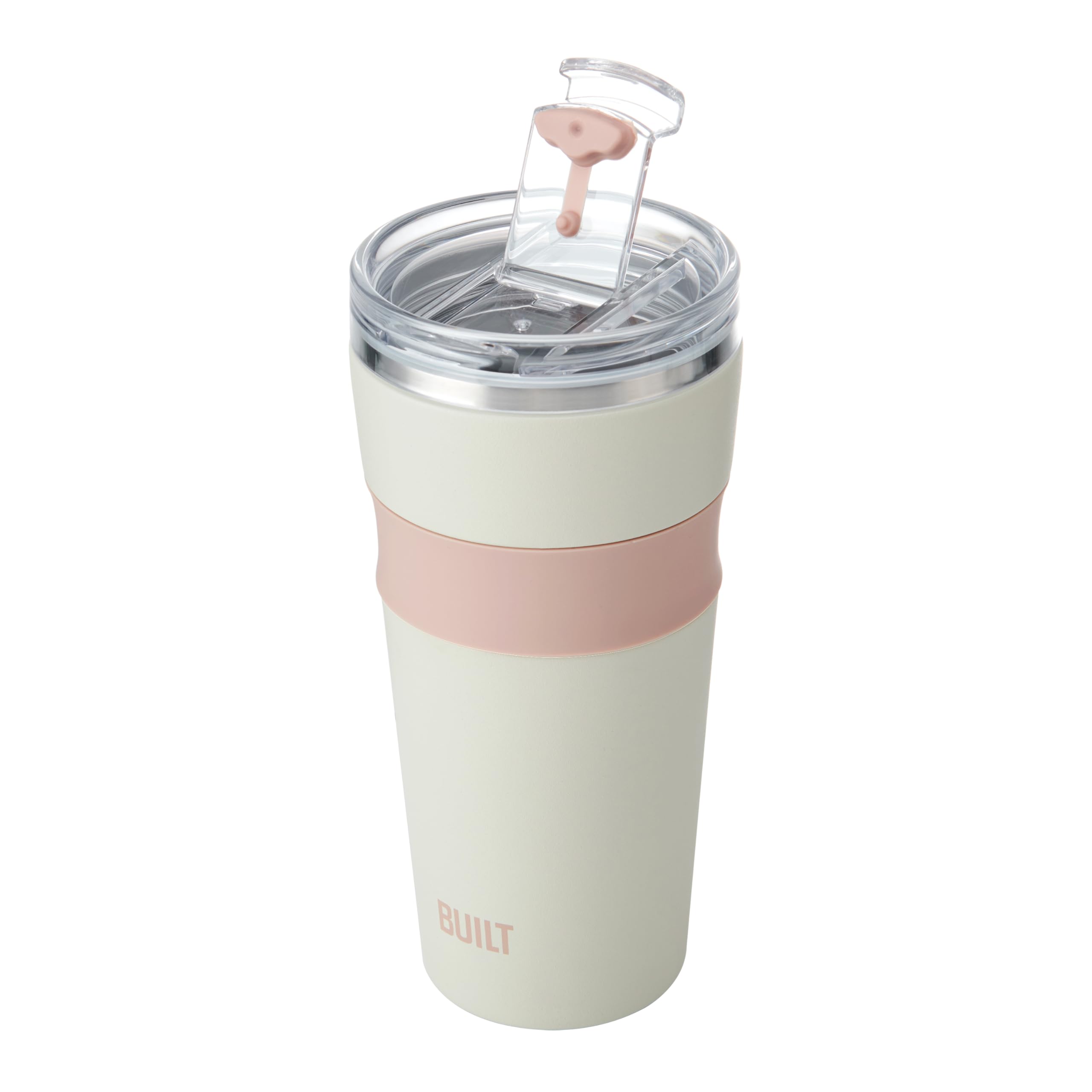 BUILT 24oz Shasta Double Wall Vacuum Insulated Stainless Steel Tumbler with Easy to Clean Flip to Open Lid, Oat