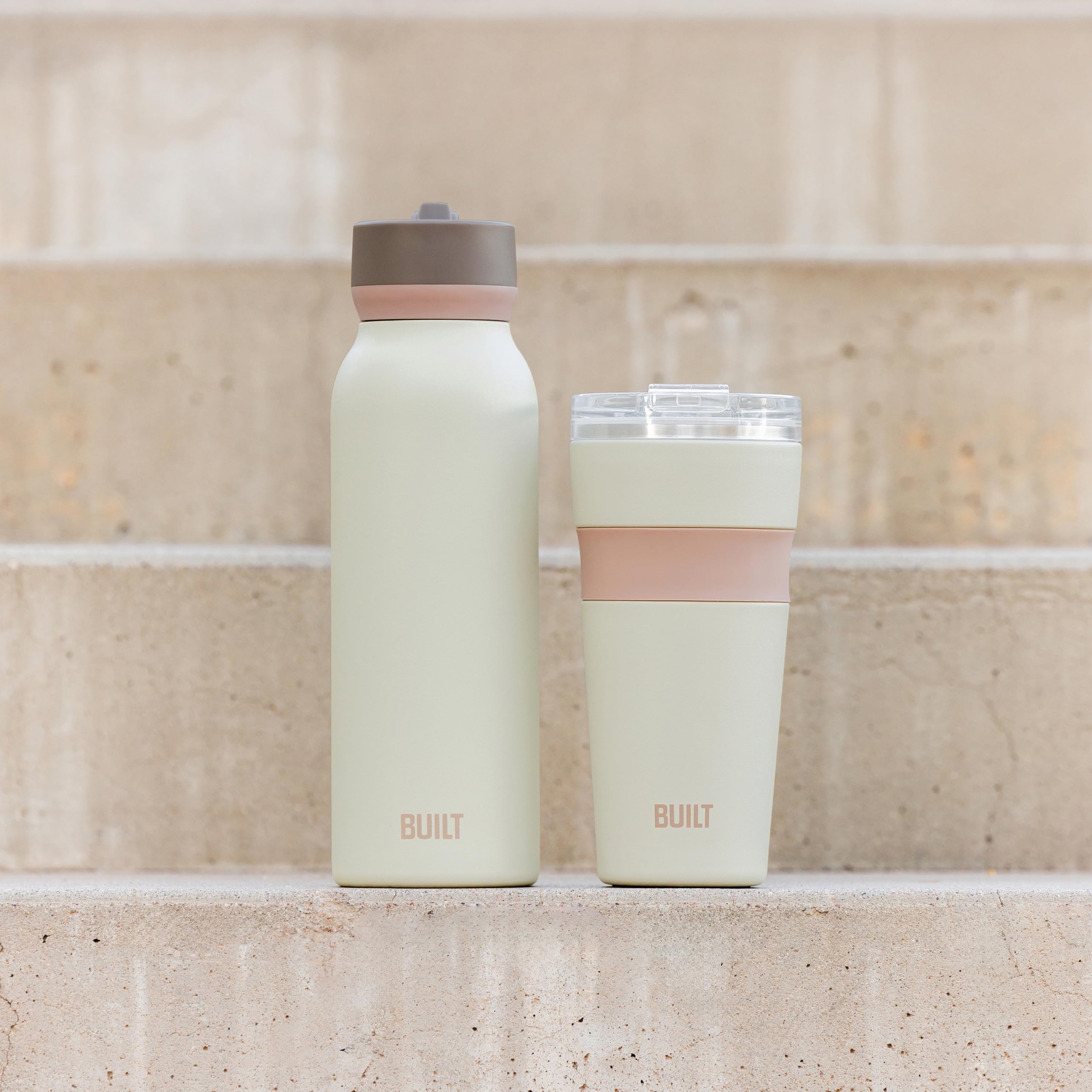 BUILT 24oz Shasta Double Wall Vacuum Insulated Stainless Steel Tumbler with Easy to Clean Flip to Open Lid, Oat