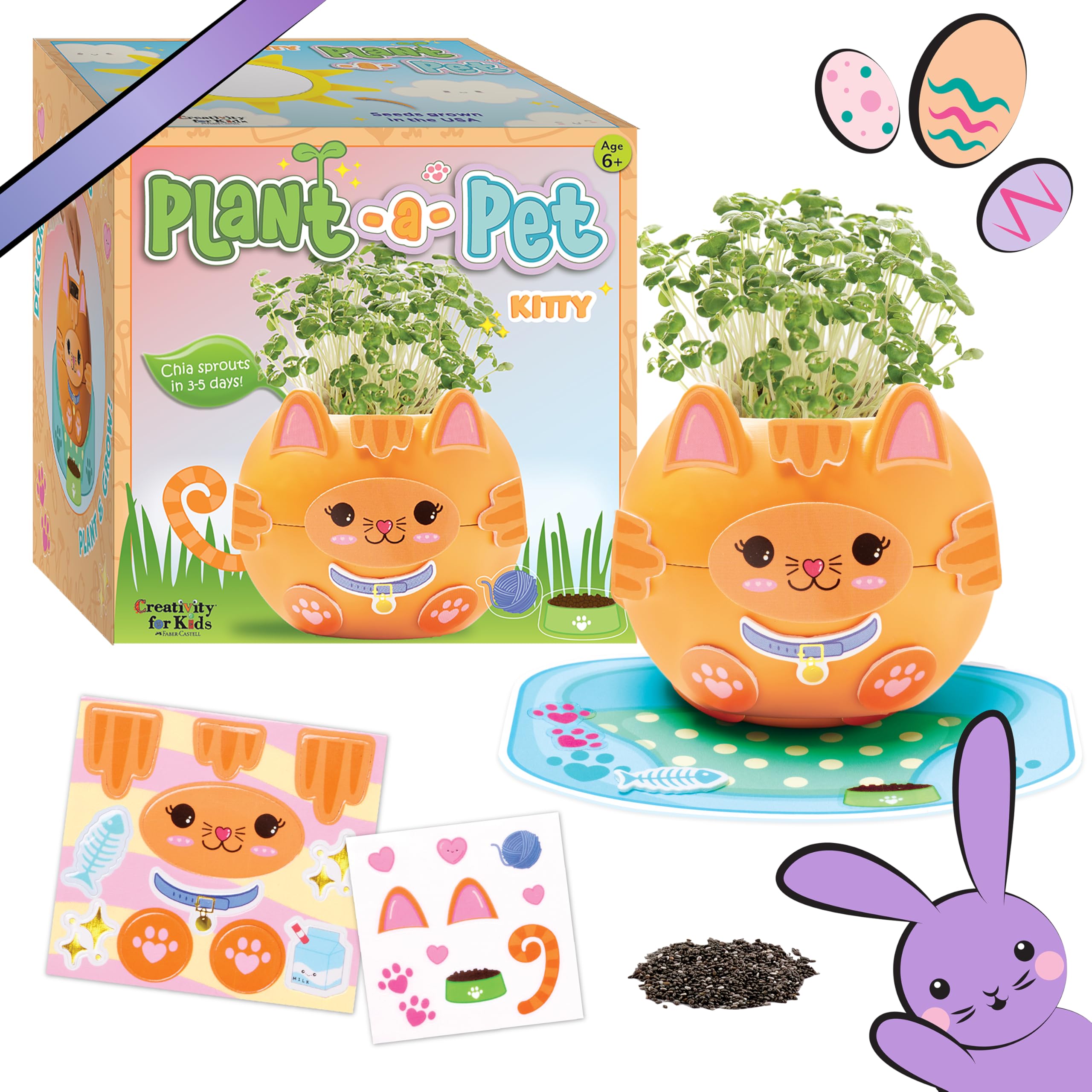 Creativity for Kids Plant-A-Pet: Kitty - Arts and Crafts for Ages 6-8+, Gifts for Girls and Stocking Stuffers, Boy and Girl Toys, Chia Seed Plant Pet