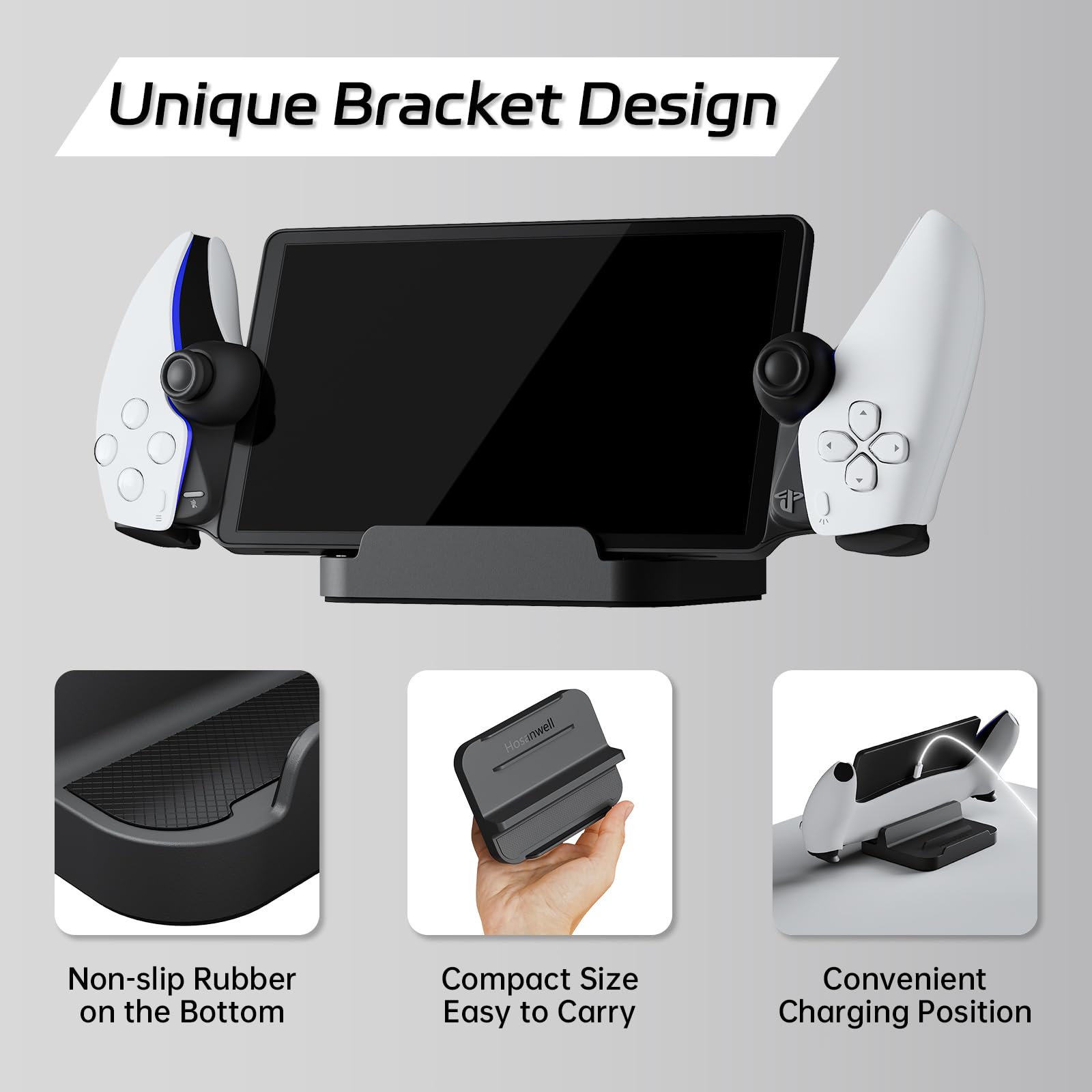 Hosanwell 9-in-1 Accessories Set Compatible with Playstation Portal, EVA Carrying Case for PS Portal*1, Soft Silicone Grip Cover*2, Screen Protector*2, Joystick Caps*2, Ear Wired Headphone*1,Stand*1