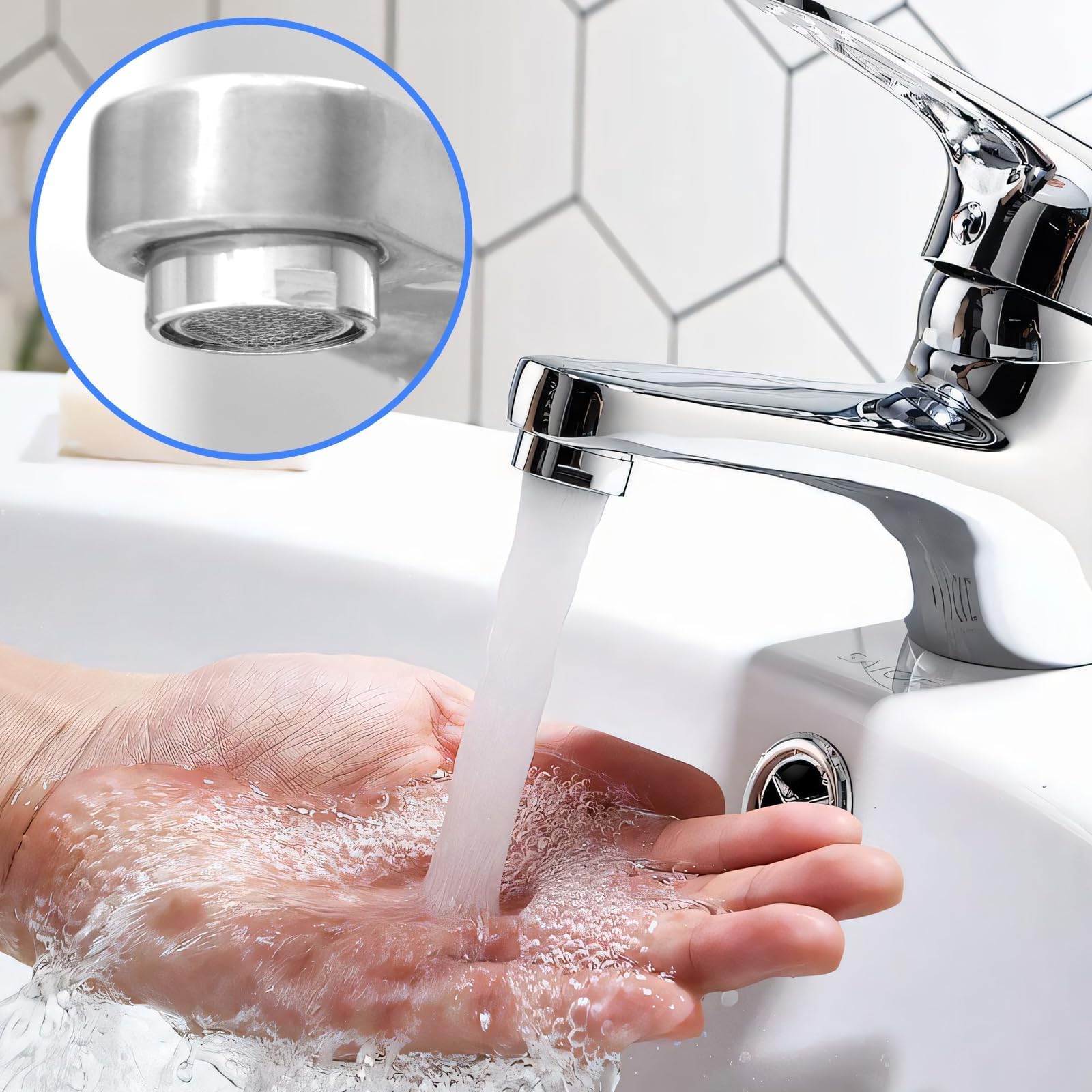 Stainless Steel Kitchen Faucet Aerator, 4 PCS Faucet Aerator, Bathroom Faucets Aerators Replacement Parts with 4 PCS Gasket, High Flow Faucets Aerators Sink Aerator for Kitchen Bathroom