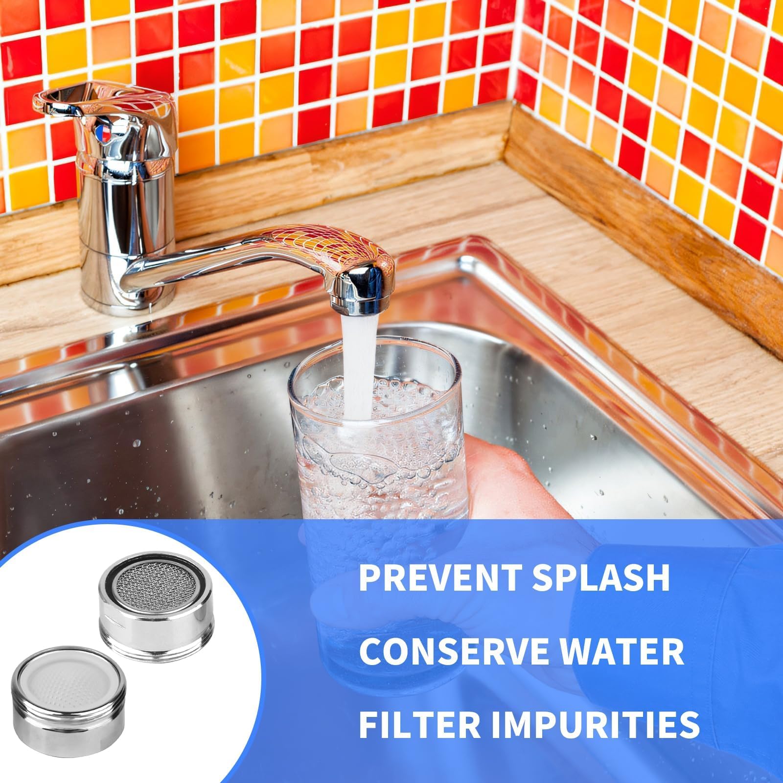 Stainless Steel Kitchen Faucet Aerator, 4 PCS Faucet Aerator, Bathroom Faucets Aerators Replacement Parts with 4 PCS Gasket, High Flow Faucets Aerators Sink Aerator for Kitchen Bathroom