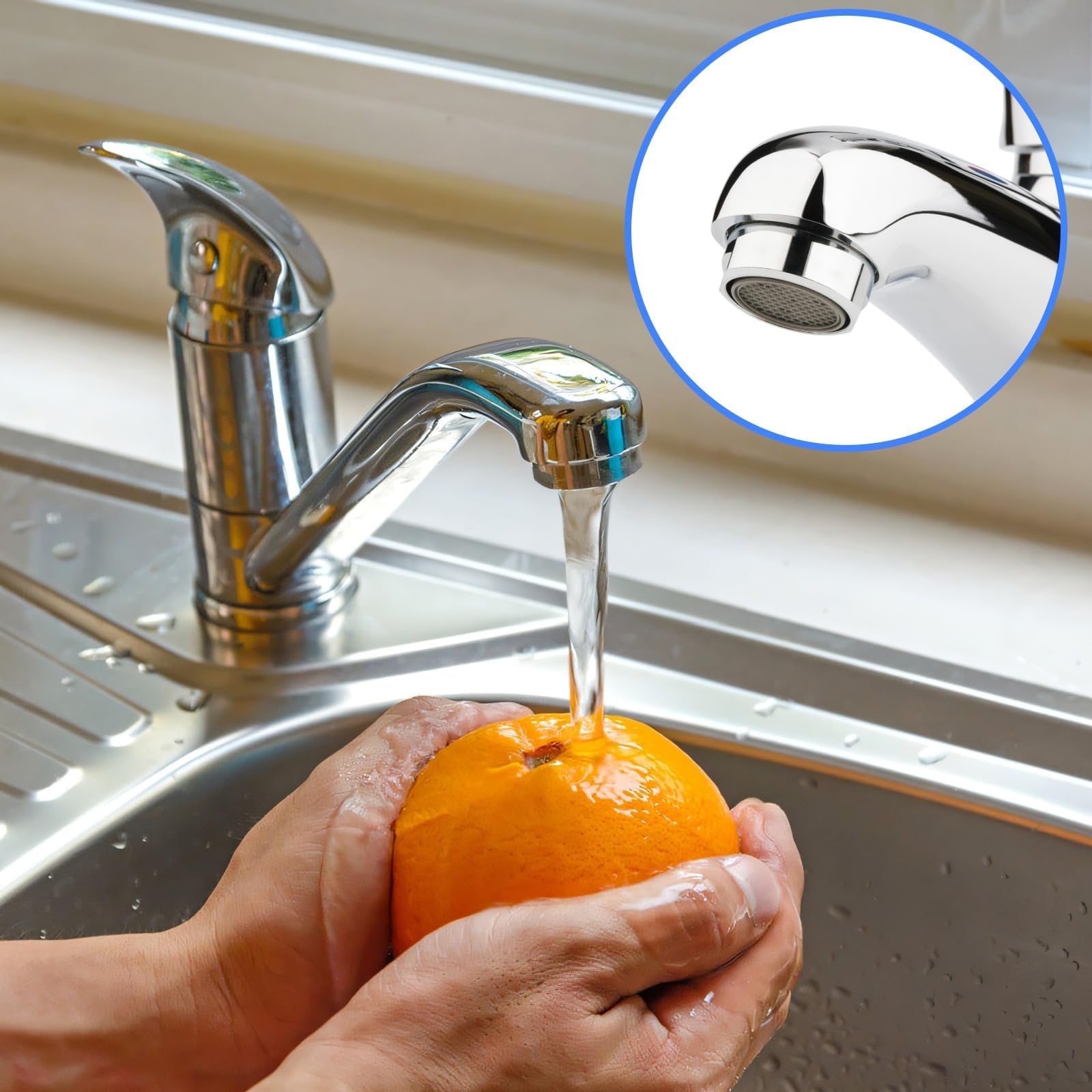 Stainless Steel Kitchen Faucet Aerator, 4 PCS Faucet Aerator, Bathroom Faucets Aerators Replacement Parts with 4 PCS Gasket, High Flow Faucets Aerators Sink Aerator for Kitchen Bathroom