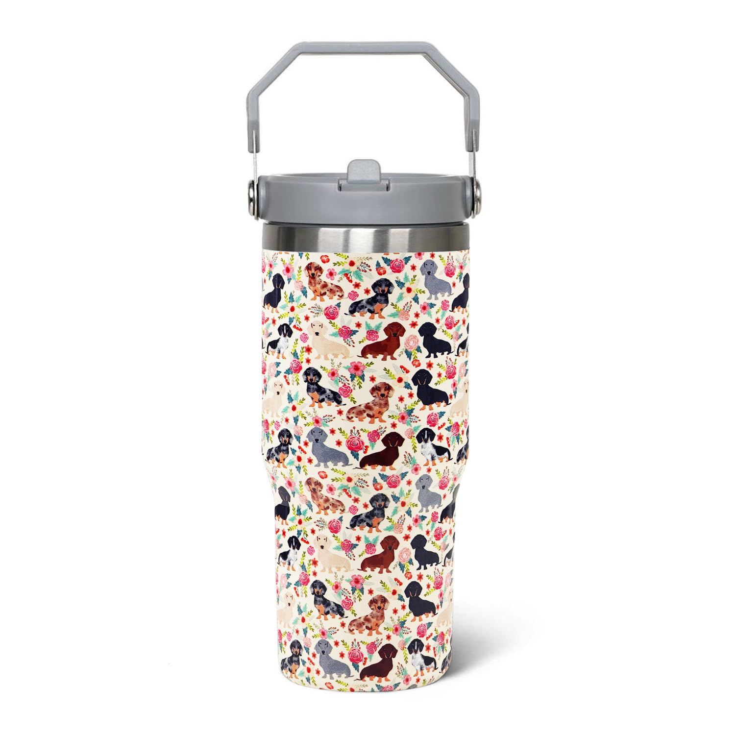 Dachshund Tumbler Gifts with Handle and Straw, Stainless Steel Vacuum Insulated Flip Straw 30 oz Dachshund Tumbler, Spill Proof Coffee Travel Mug Dachshund Lovers Gifts