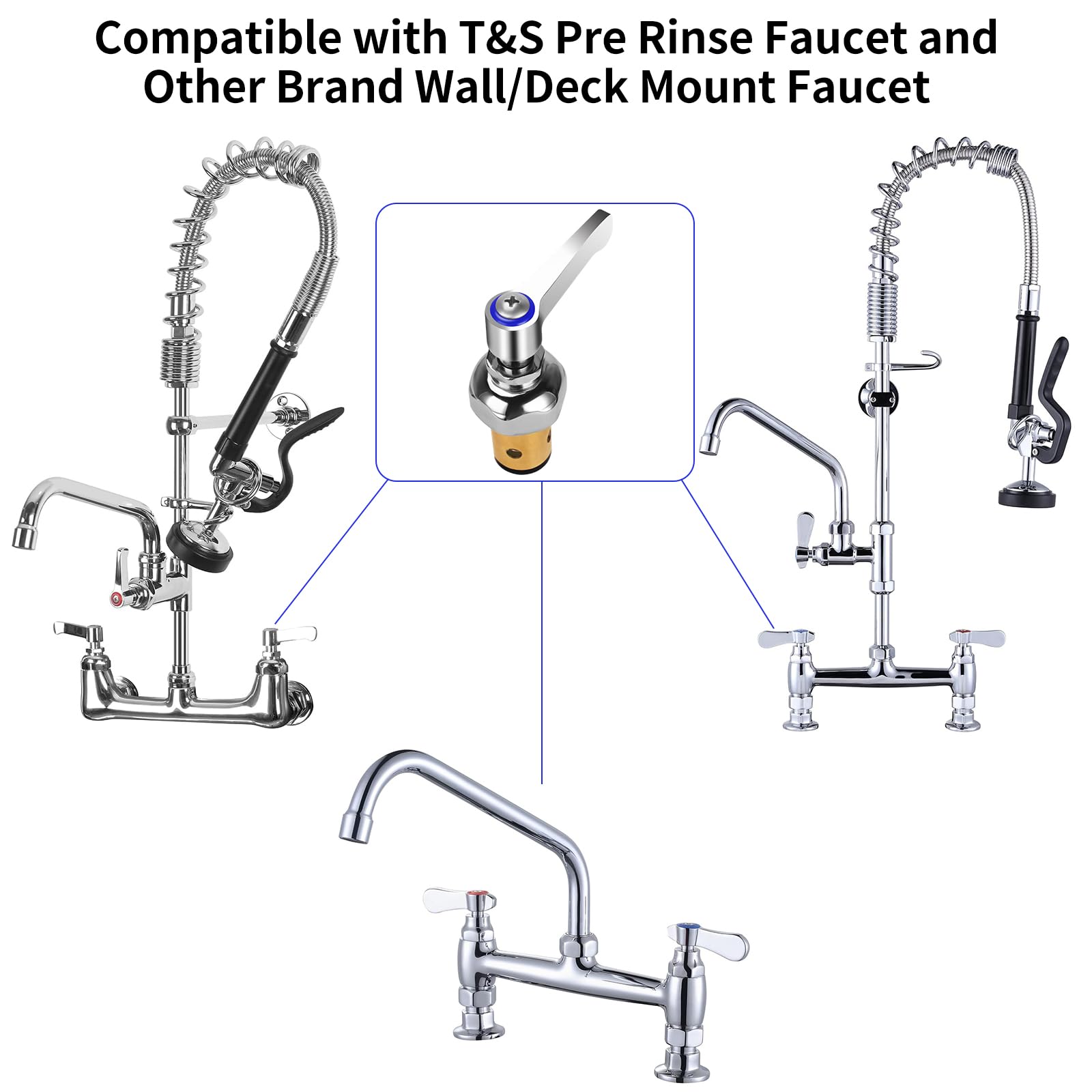 KANONEY Cold Handle Stem 002713-40 Assembly Fit for T&S Brass Faucet Blue Side Control Spindle Assembly for Eterna Valve Replacement Parts