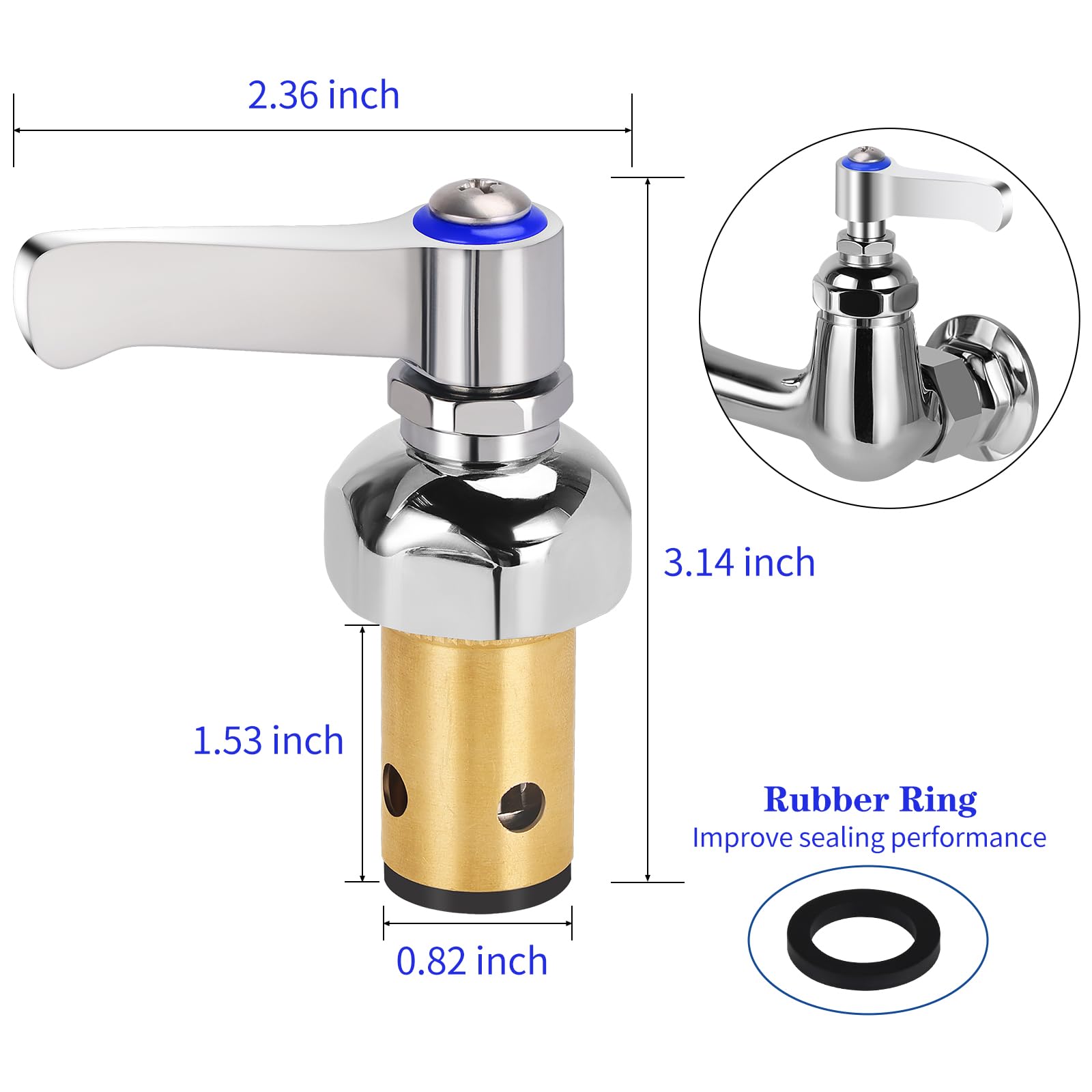 KANONEY Cold Handle Stem 002713-40 Assembly Fit for T&S Brass Faucet Blue Side Control Spindle Assembly for Eterna Valve Replacement Parts