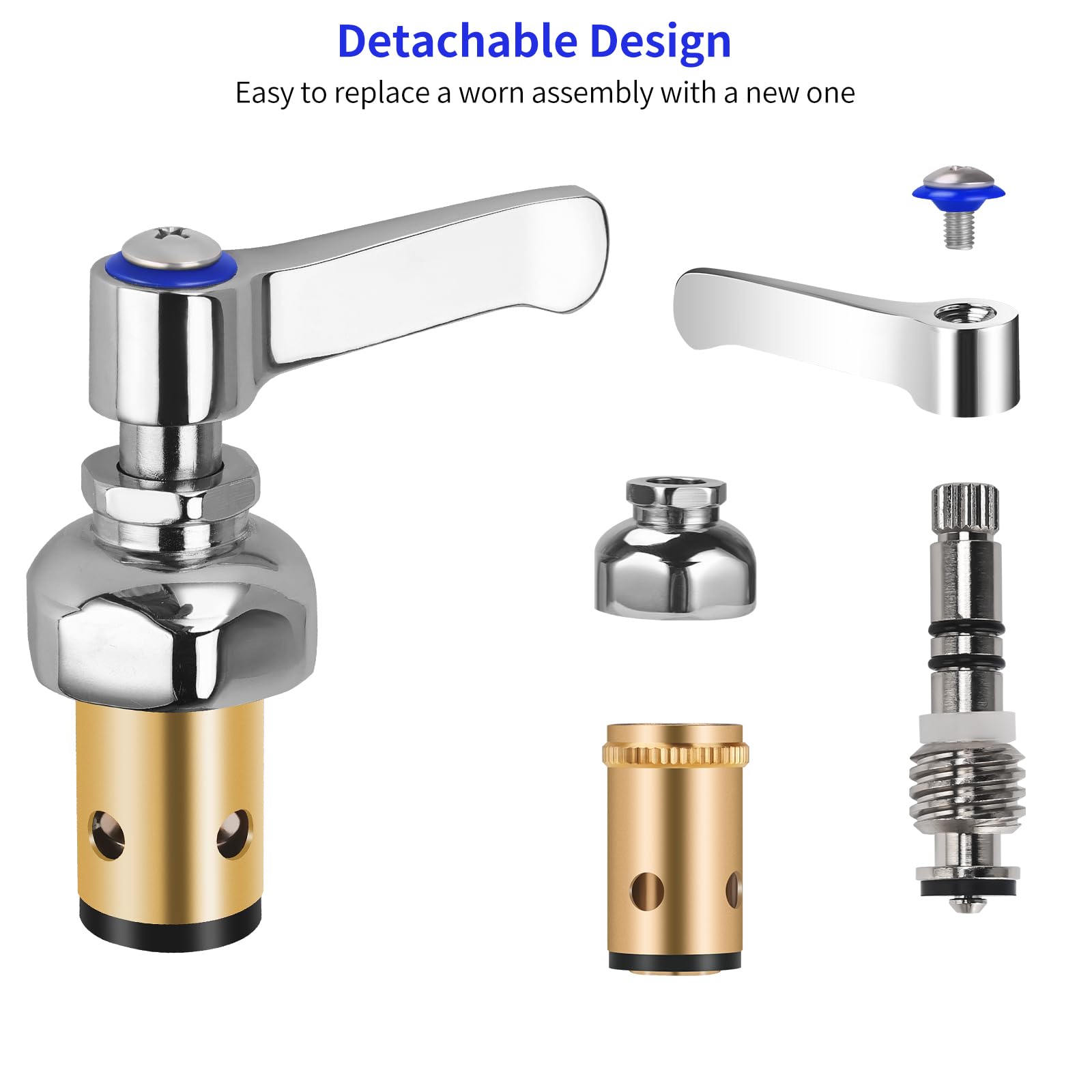 KANONEY Cold Handle Stem 002713-40 Assembly Fit for T&S Brass Faucet Blue Side Control Spindle Assembly for Eterna Valve Replacement Parts
