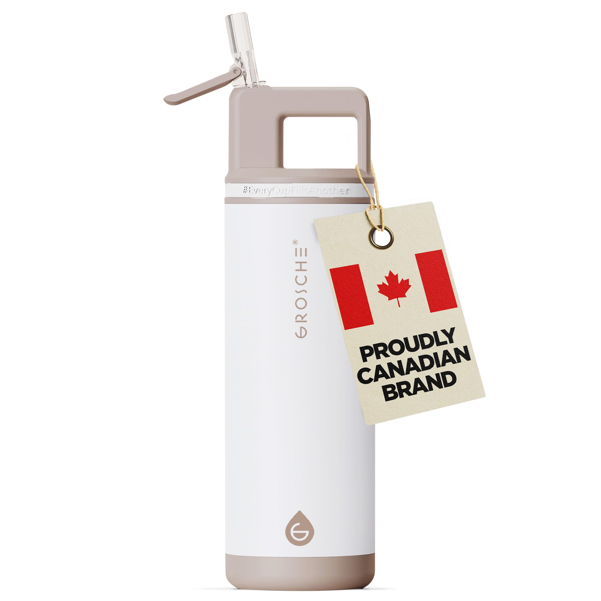 GROSCHE Alpine Flip n' Sip 20 oz Insulated Water Bottle - Stainless Steel, Leakproof Flask with Straw - Perfect for Gym, Travel & Outdoor Use - Keeps Water Cold up to 60 hrs - Cream White