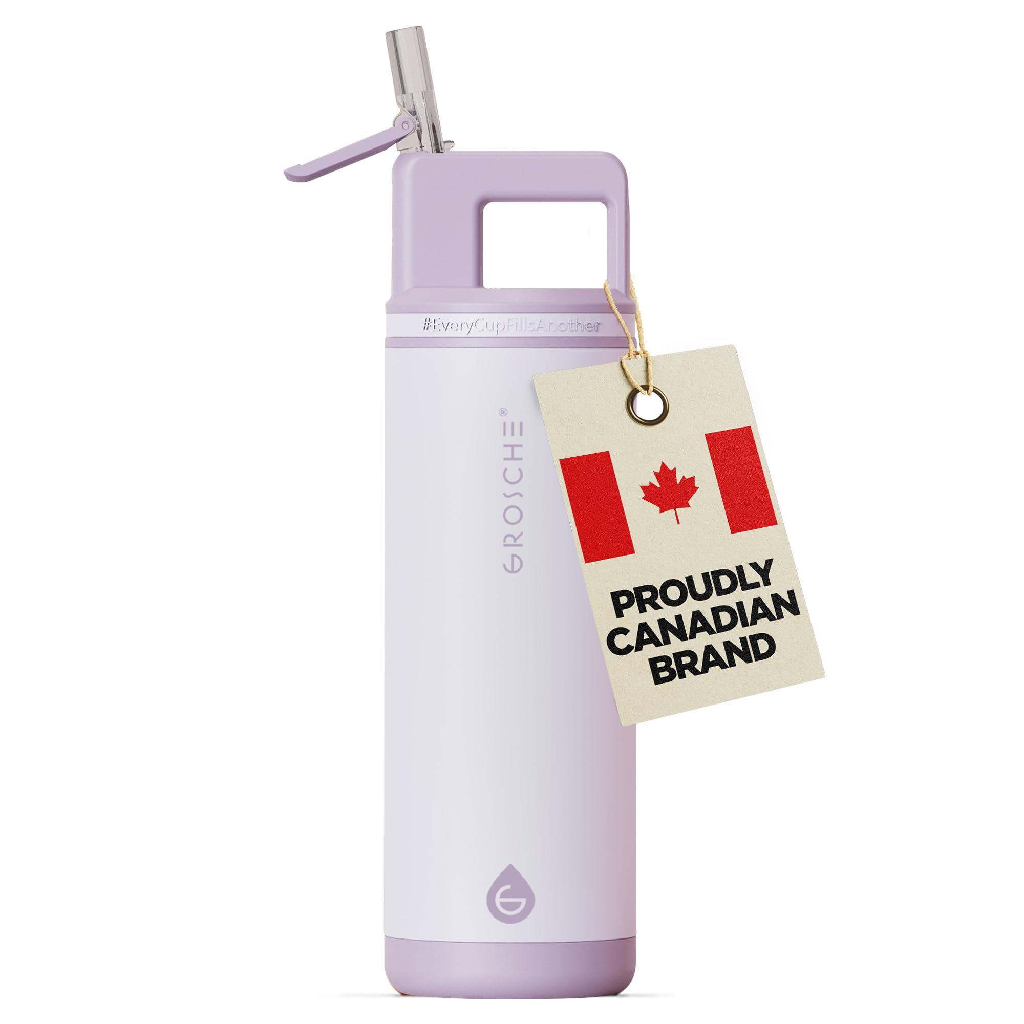 GROSCHE Alpine Flip n' Sip 20 oz Insulated Water Bottle - Stainless Steel, Leakproof Flask with Straw - Perfect for Gym, Travel & Outdoor Use - Keeps Water Cold up to 60 hrs - Lavender