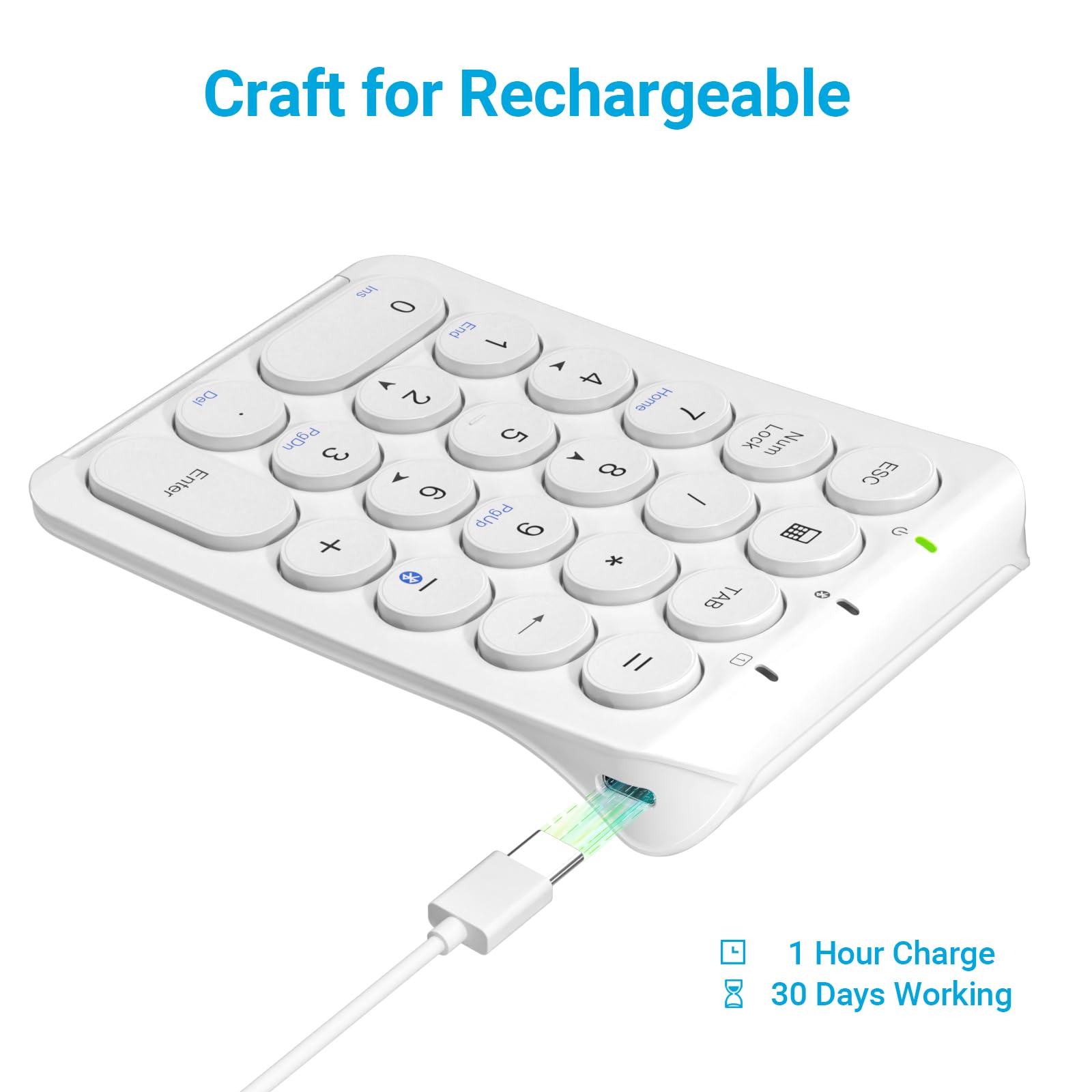 iClever Number Pad, KP08 Bluetooth Number Pad, Ultra Slim and Lightweight, USB-C Charge, Number Pad for Laptop, iPad, Mac, iMac, Tablet, PC Desktop
