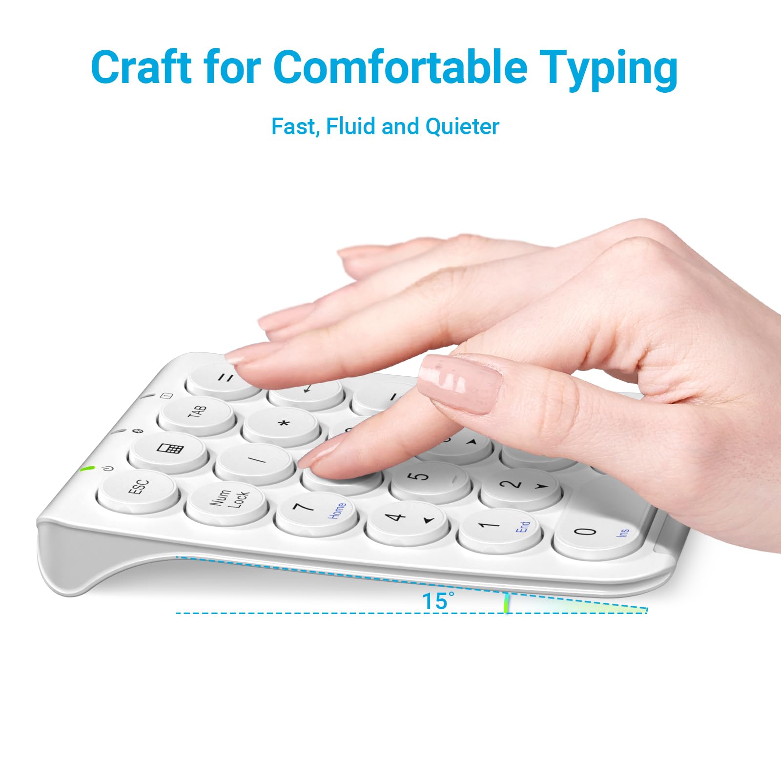 iClever Number Pad, KP08 Bluetooth Number Pad, Ultra Slim and Lightweight, USB-C Charge, Number Pad for Laptop, iPad, Mac, iMac, Tablet, PC Desktop