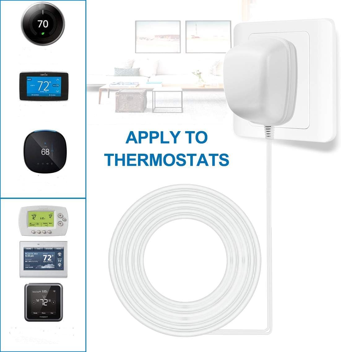 24 Volt Transformer, C Wire Adapter, Competible with All Versions of Ring Doorbell and Thermostat for Ecobee,Sensi and Honeywell (with 196in Cable)