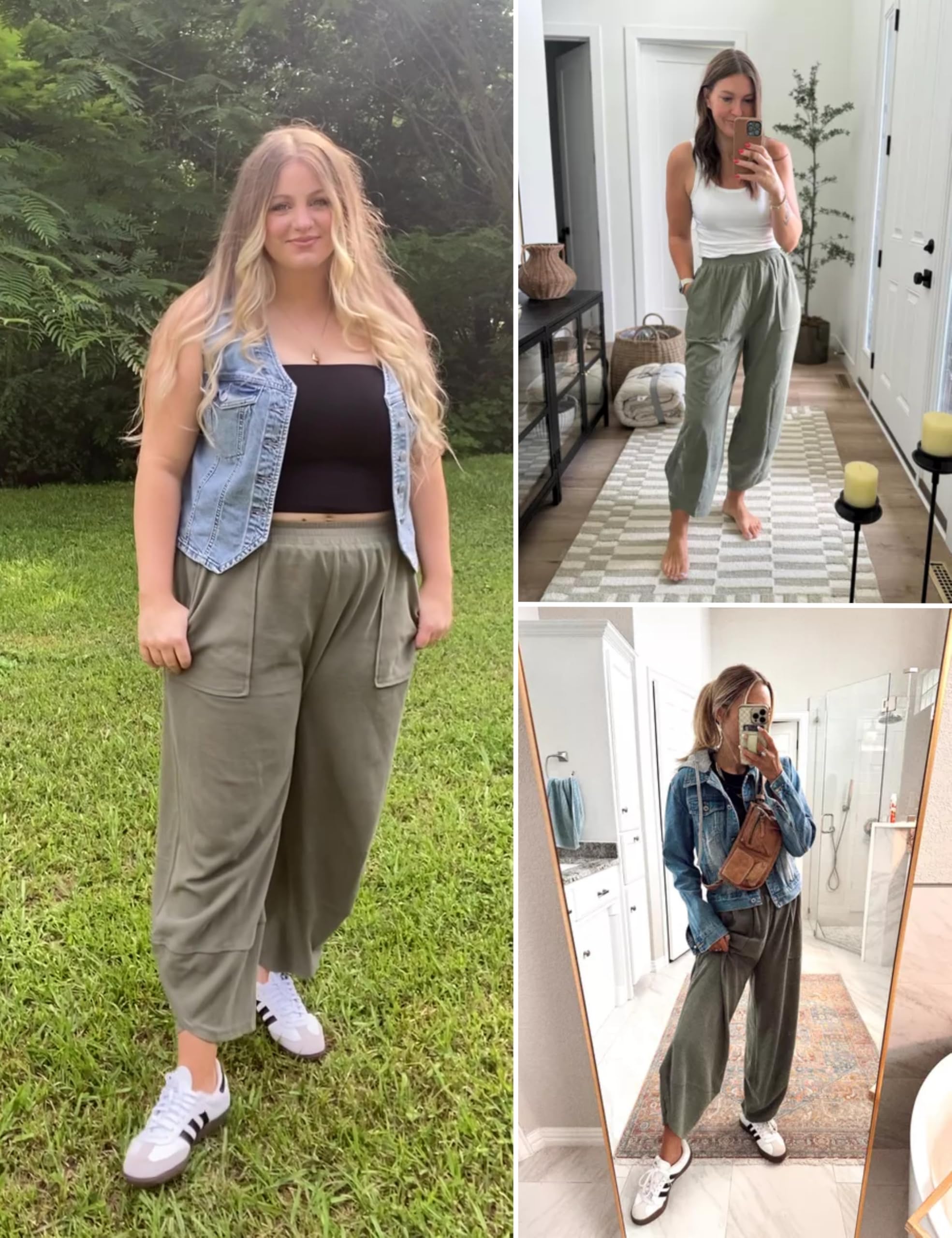 Xiaoxuemeng Womens Baggy Wide Leg Pants Casual Elastic Waisted Palazzo Harem Pants with Pockets (Green-M)