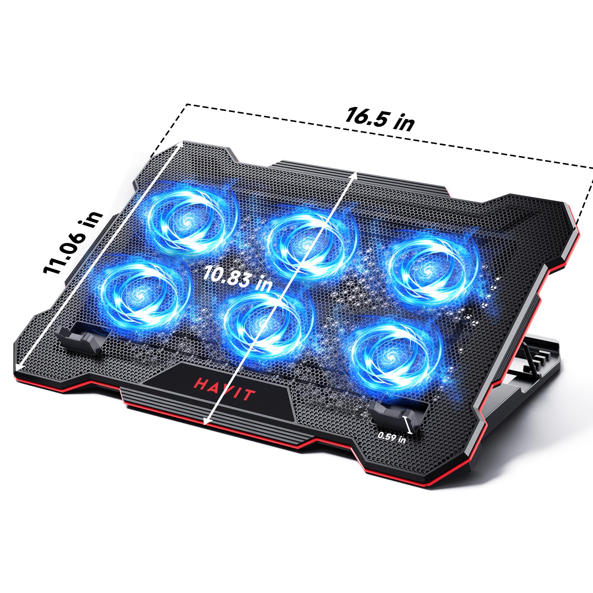 HAVIT Laptop Cooling Pad with 6 Cooling Fans, Laptop Cooler 6 Adjustable Heights for 13-17 Inch Laptops, Gaming Laptop Cooling Stand with Two USB Ports (HV-F2071)