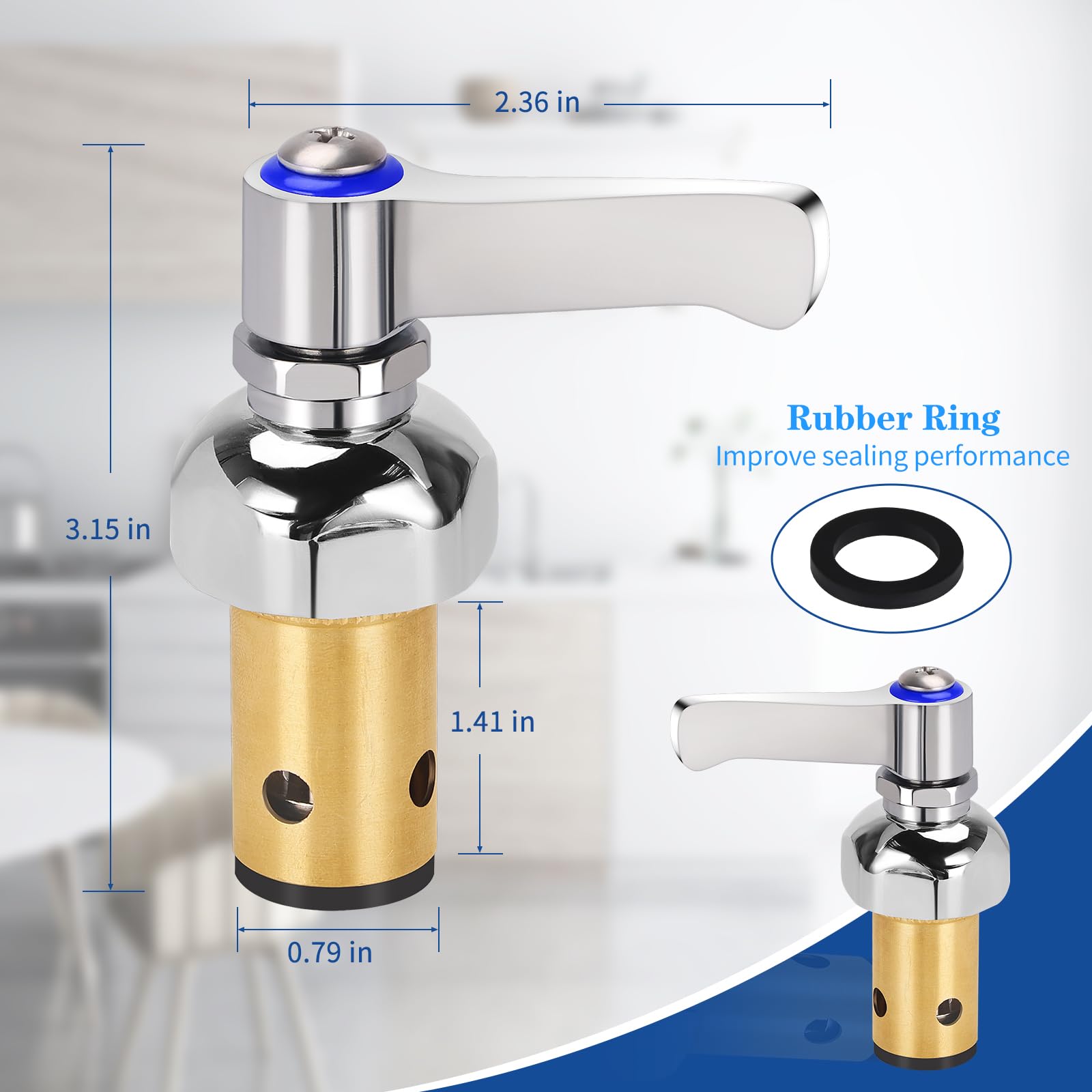 TNROTED Replacement 002713-40 Cold Side Handle Stem Replacement Assembly Fit for All T&S Faucets, Brass Spindle Assembly Cartridge Faucet Valve, Blue