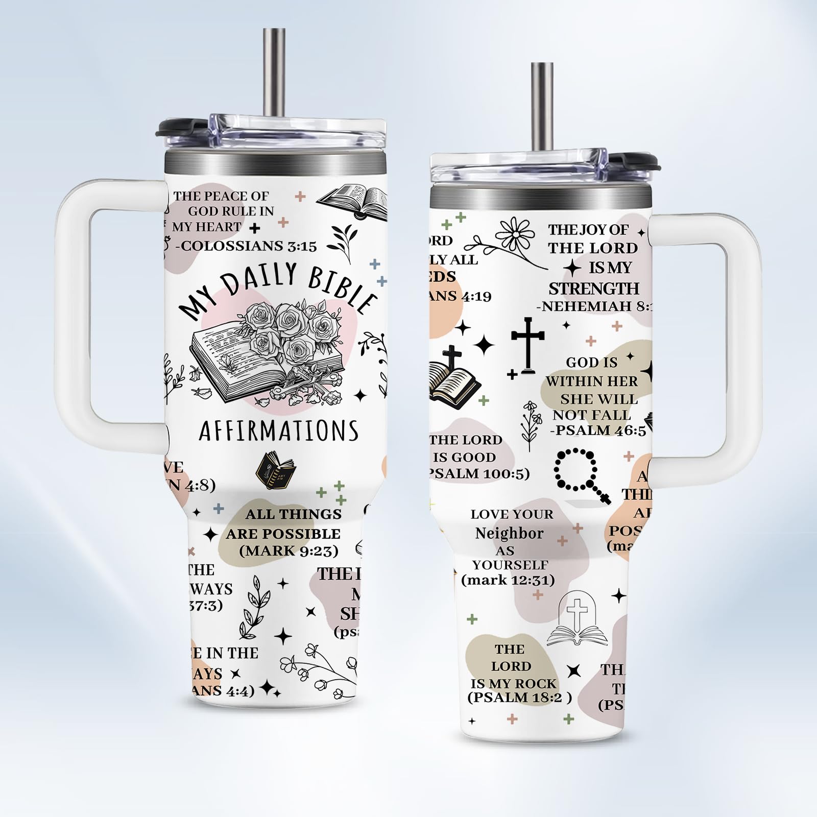 Christian Gifts for Women 40 Oz My Daily Bible Affirmations Cup Tumbler with Lids and Straws, Faith Based Bible Verse Gifts Coffee Mugs, Inspirational Religions Birthday Gift for Women Mom Friends