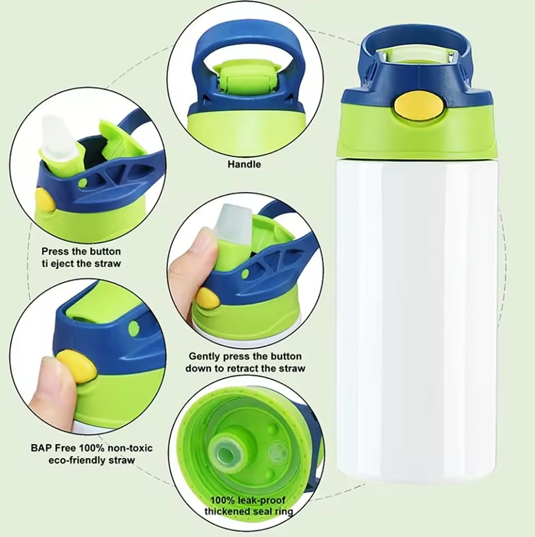 Icesip 30 PACK 12oz Kids Sublimation Tumbler Bulk,Sublimation Kids Water Bottle with One-click Pop-up Straw Lid and Handle, Spill Proof lid,for Water,Drinks