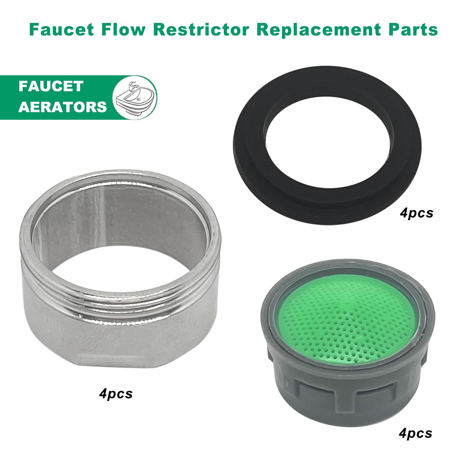 4pcs Faucet Aerator,with Washer Faucet Flow Restrictor Replacement Parts,Faucet Aerator Replacement Part,fit for OD 24mm/0.94in Bend Faucet(Male thread:24mm/0.94in)