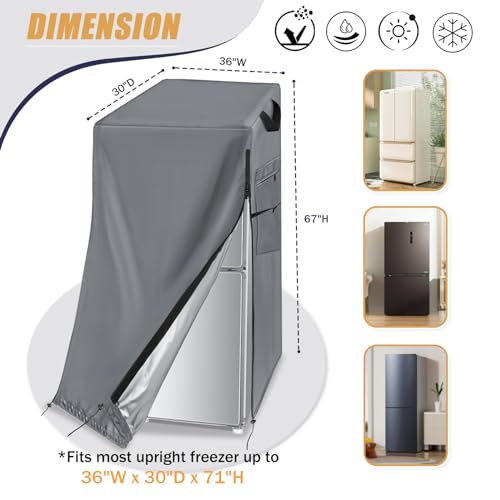 Safipotts Refrigerator Cover, Waterproof & Dustproof Cover for Protecting Upright Freezers - Suitable for Cold Rooms Grey 36"W x 30"D x 71"H