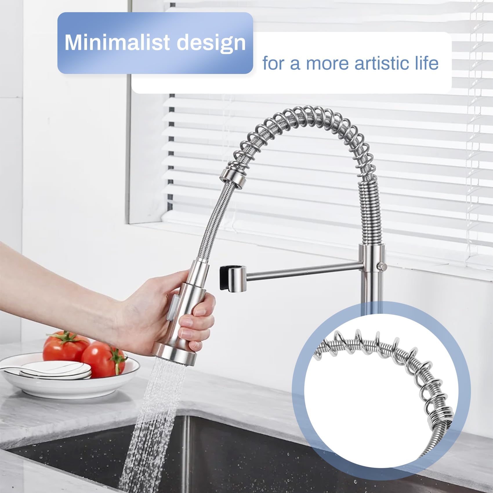 Commercial Sink Sprayer Hose,Commercial Kitchen Sink Faucets Flexible Hose Replacement(44 inch),with 304 Stainless Steel Pre Rinse Spring,Sink Sprayer Hose,Suitable for Use with Commercial Faucets