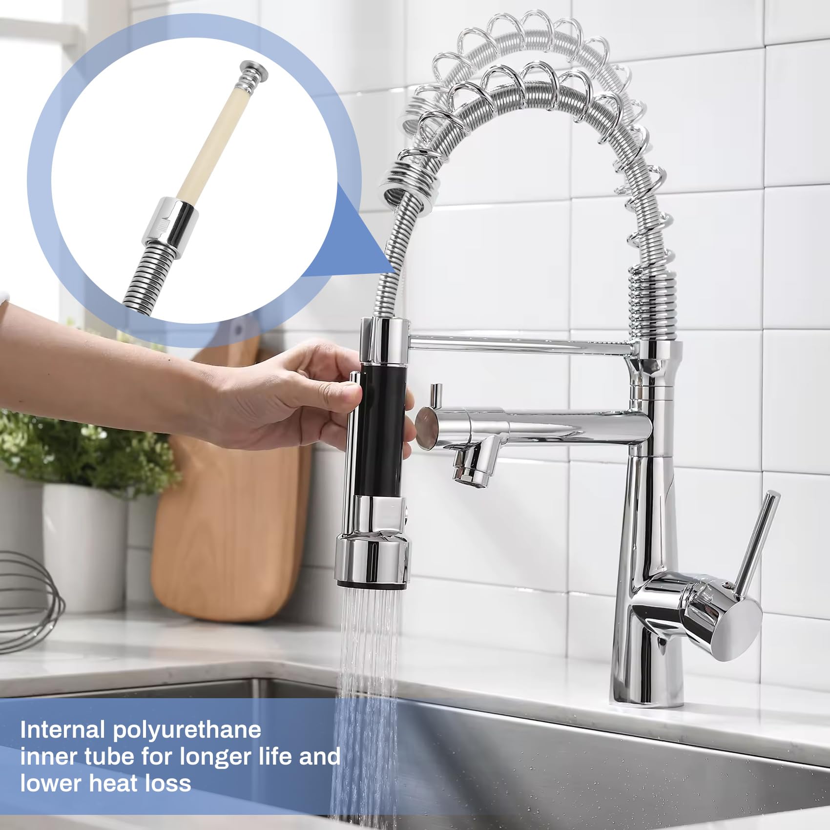 Commercial Sink Sprayer Hose,Commercial Kitchen Sink Faucets Flexible Hose Replacement(44 inch),with 304 Stainless Steel Pre Rinse Spring,Sink Sprayer Hose,Suitable for Use with Commercial Faucets