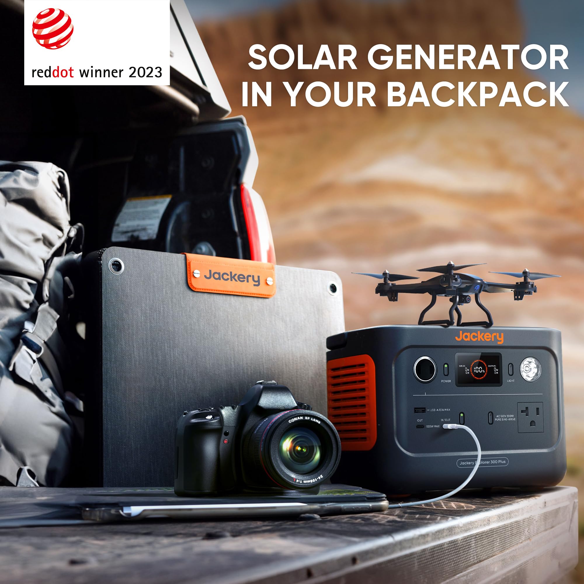 Jackery Solar Generator 300 Plus Portable Power Station with 40W Book-sized Solar Panel, 288Wh Backup LiFePO4 Battery, 300W AC Outlet, Only 5KG for RV, Outdoors, Camping, Traveling, and Emergencies (Renewed)