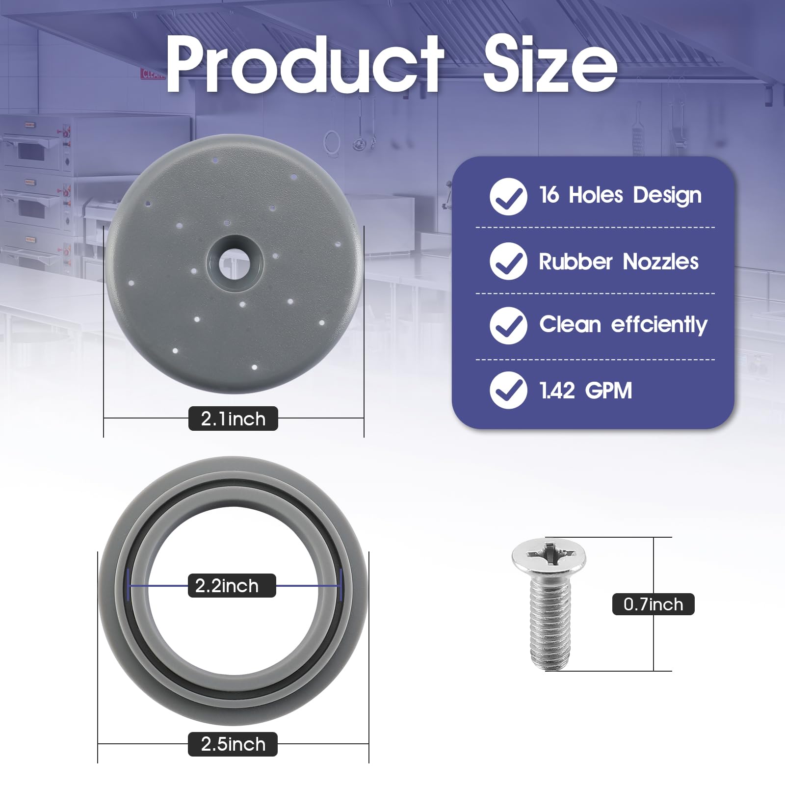 Gdyfdskin Pre-Rinse Spray Valve Repair Kit for Commercial Sink Sprayer Spray Face Bumper and Screw Replacement Part 1.42 GPM High-Pressure - Gray