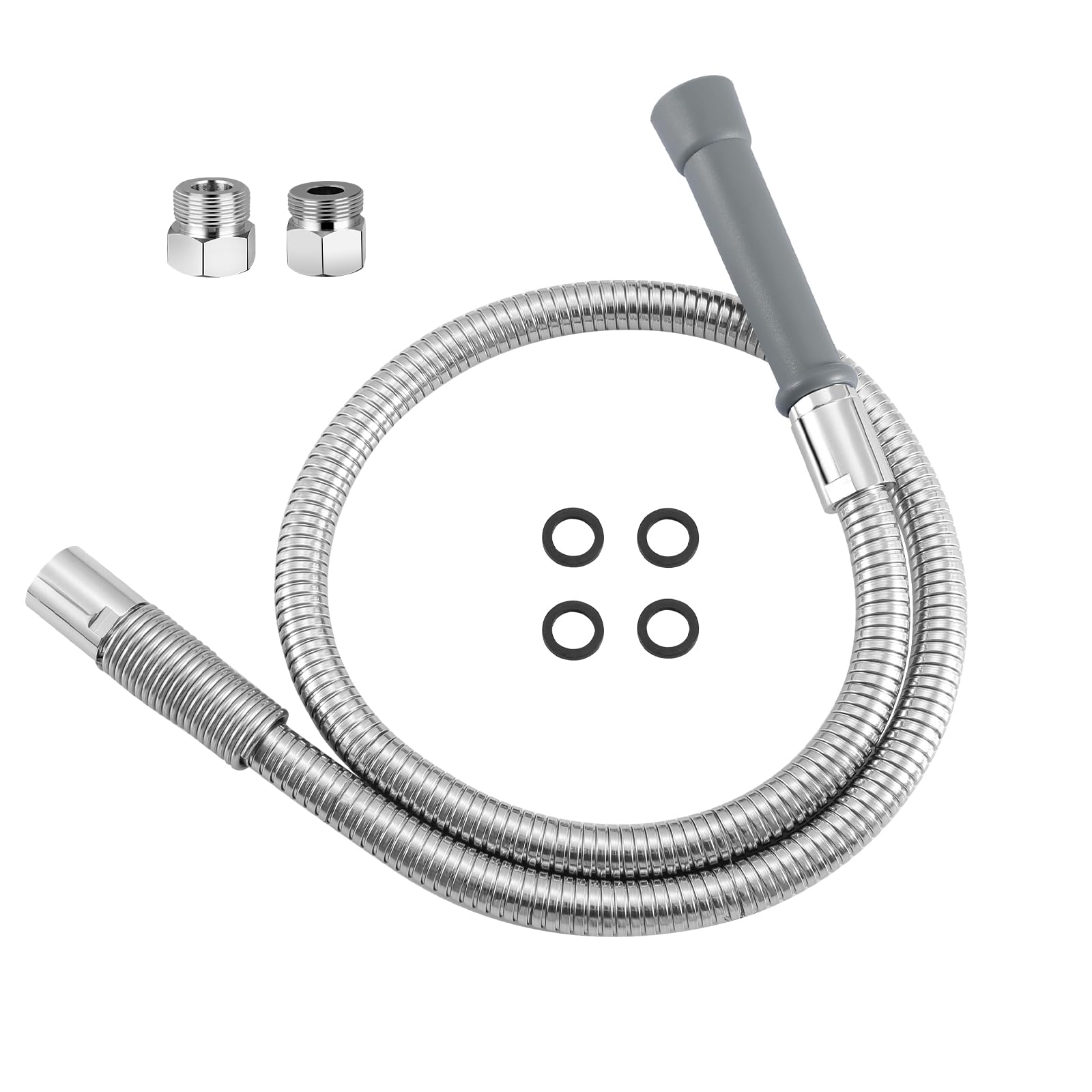 Gdyfdskin 44 Inch Pre-Rinse Hose with Heat Resistant Handle for Commercial Kitchen Sink Faucet, Flexible Stainless Steel Commercial Sink Sprayer Hose Replacement Parts - Grey