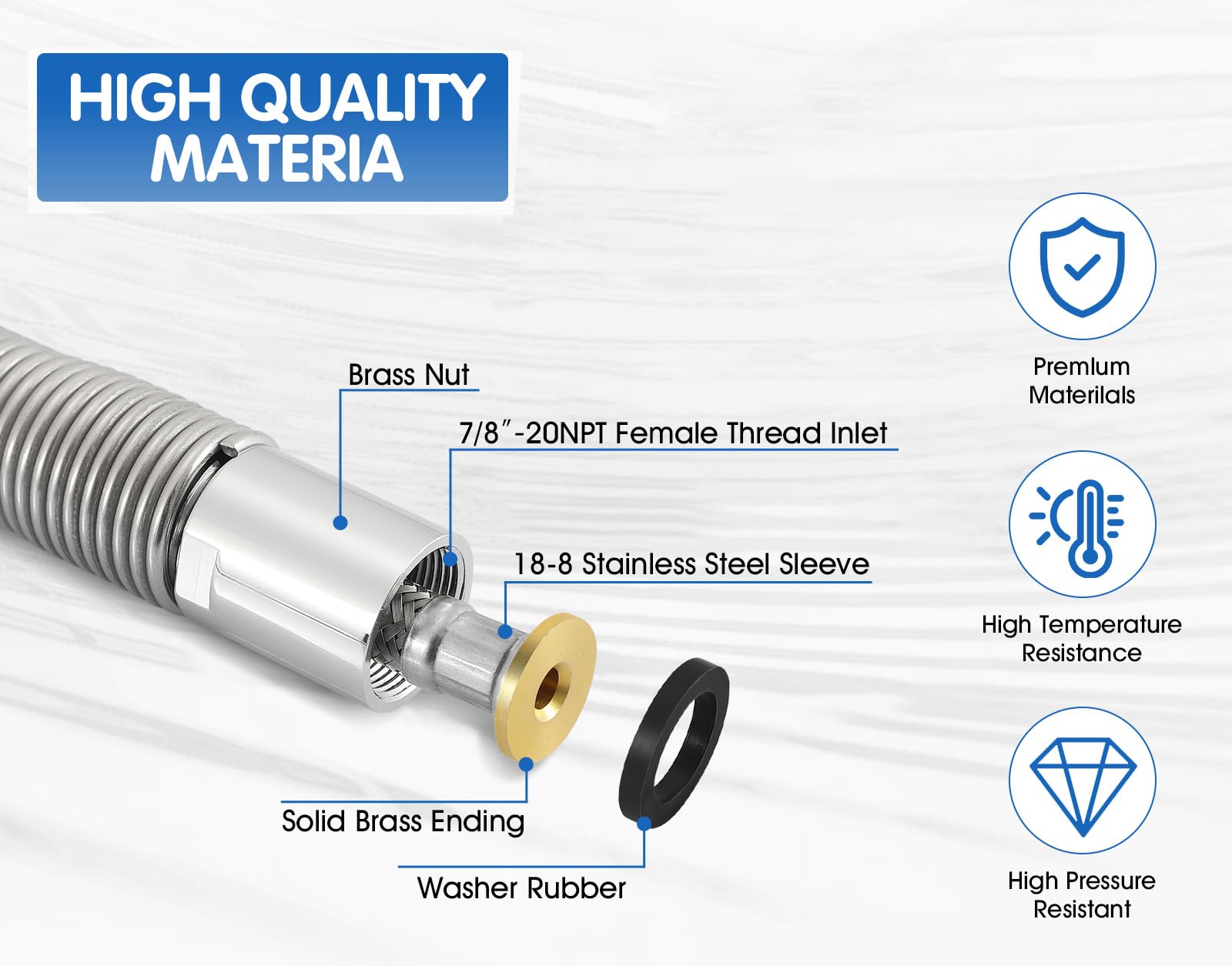 44” Length Commercial Sink Sprayer Hose, Pre-rinse Hose for Commercial Kitchen Sink Faucets Stainless Steel Hose Replacement Kit