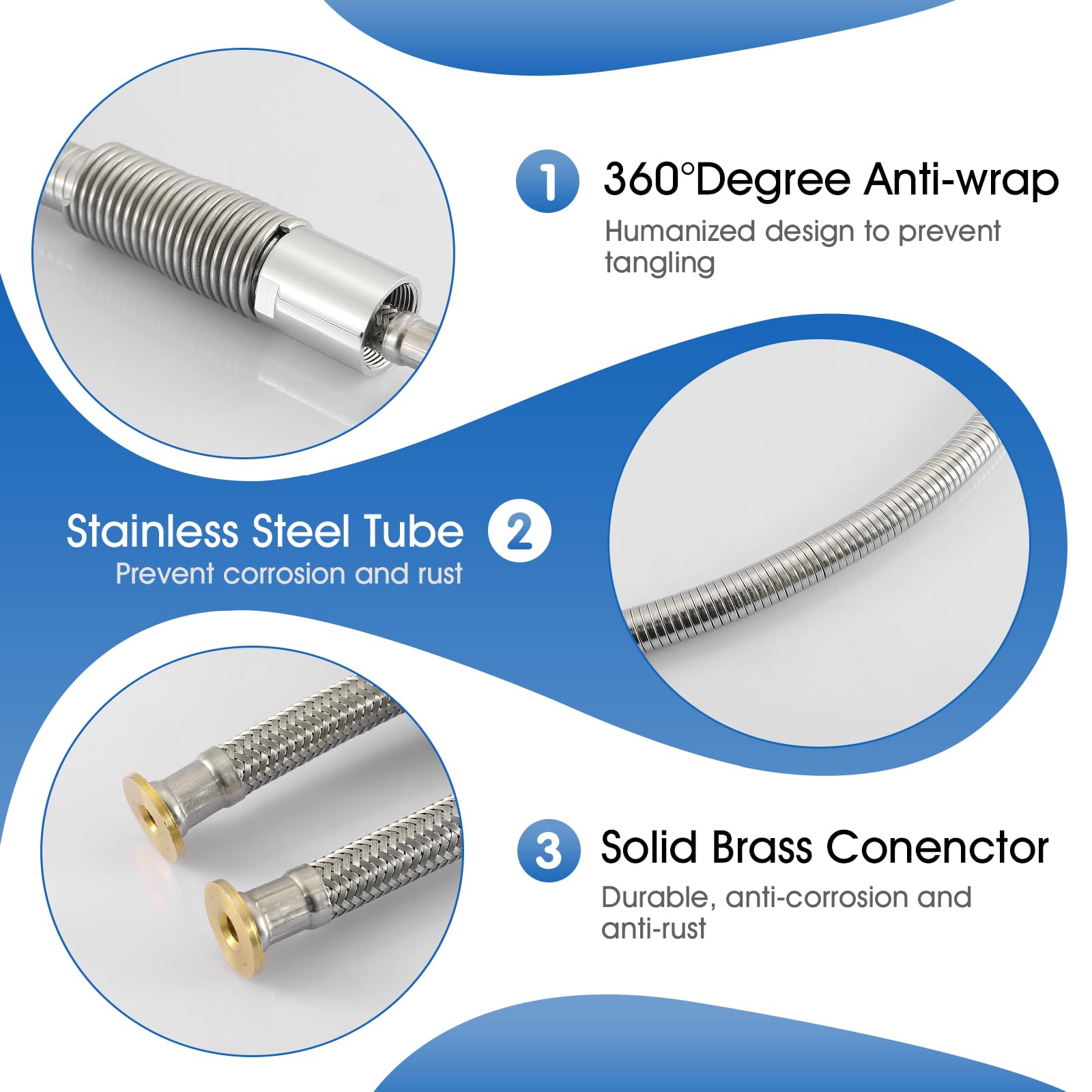 44” Stainless-Steel Pre Rinse Hose with Heat Resistant Black Handle for Commercial Kitchen Sink Faucet Dish Washing Sprayer Hose Replacement Kit