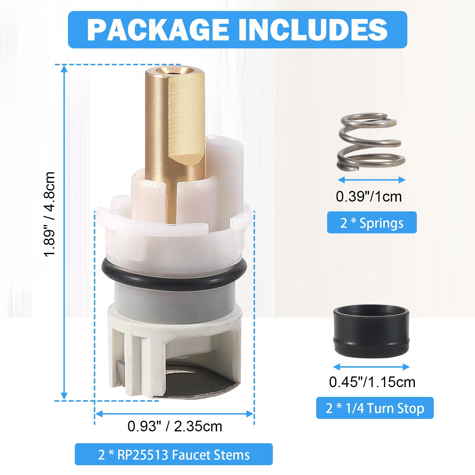 RP25513 Faucet Stem Assembly Compatible with Delta Two Handle Faucet Repair Kit with RP4993 Rubber Seat and Spring, Replacement Stems Cartridges for Delta Bathtub Shower Sink Bathroom Faucet, 2-PACK