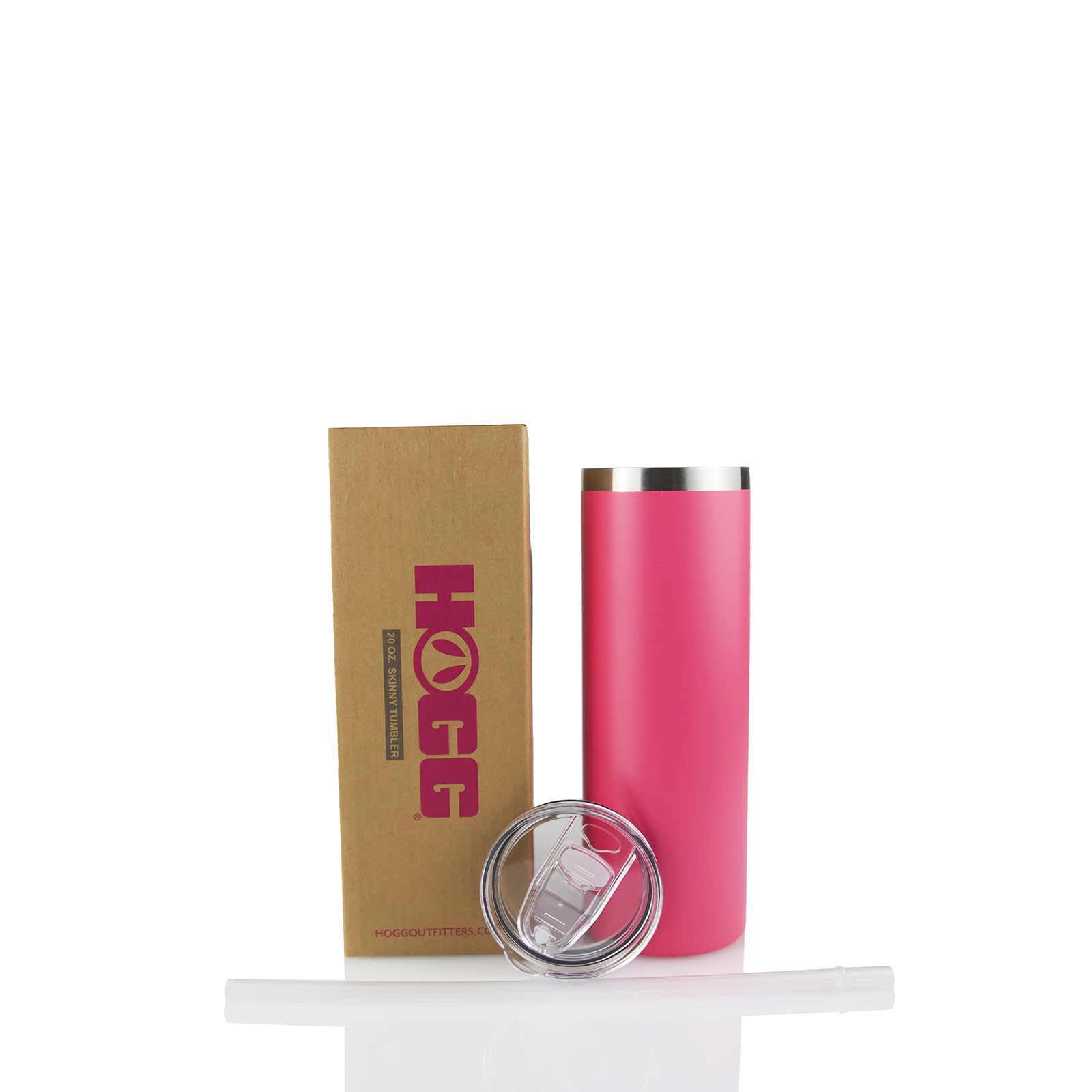 Hogg 20oz Powder Coated Skinny Tumbler, DIY, Customizable, Reusable, Double Wall Insulated, Colored Tumblers (Pink)