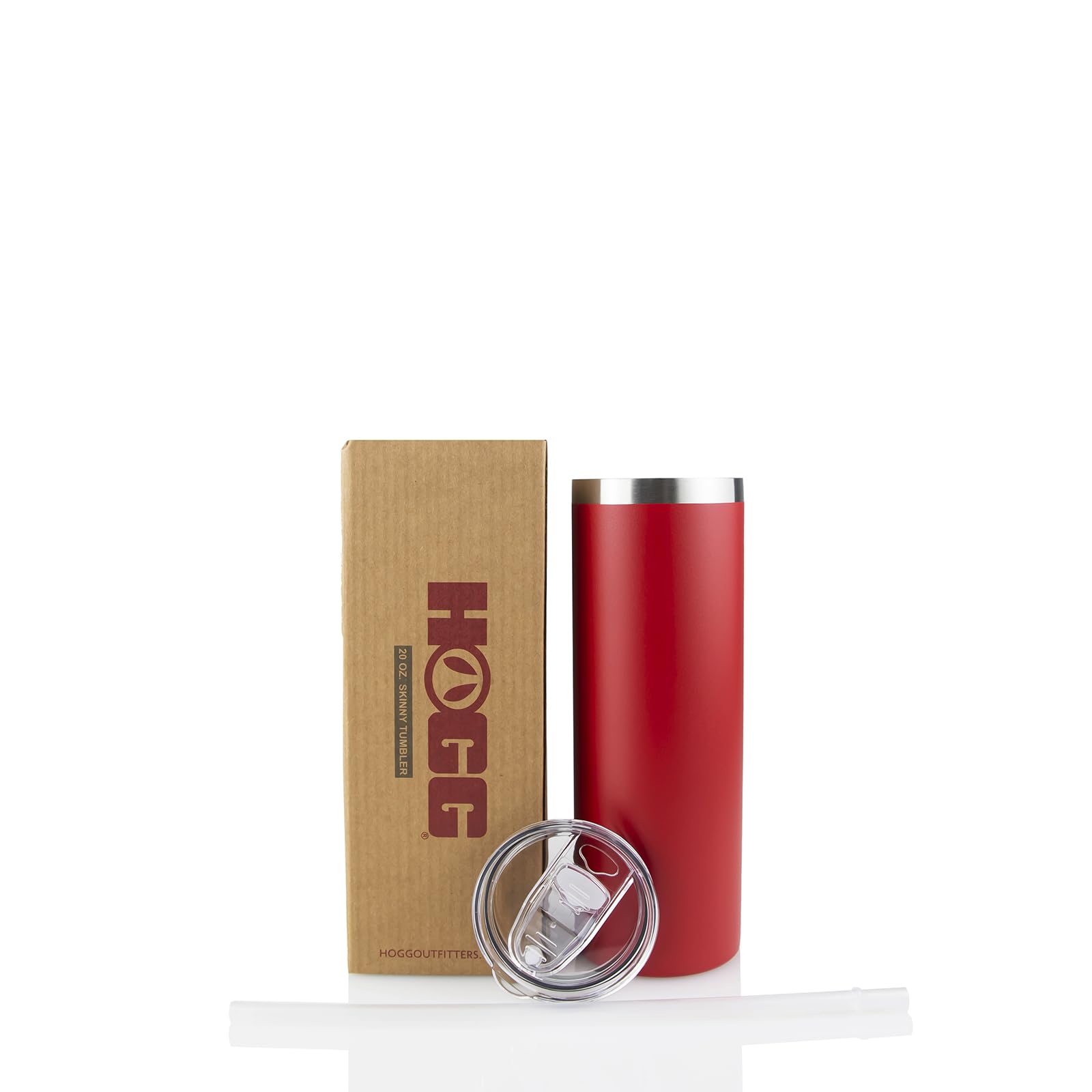 Hogg 20oz Powder Coated Skinny Tumbler, DIY, Customizable, Reusable, Double Wall Insulated, Colored Tumblers (Red)