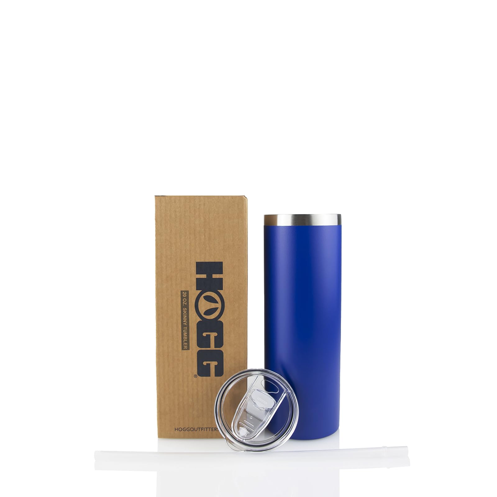Hogg 20oz Powder Coated Skinny Tumbler, DIY, Customizable, Reusable, Double Wall Insulated, Colored Tumblers (Royal Blue)