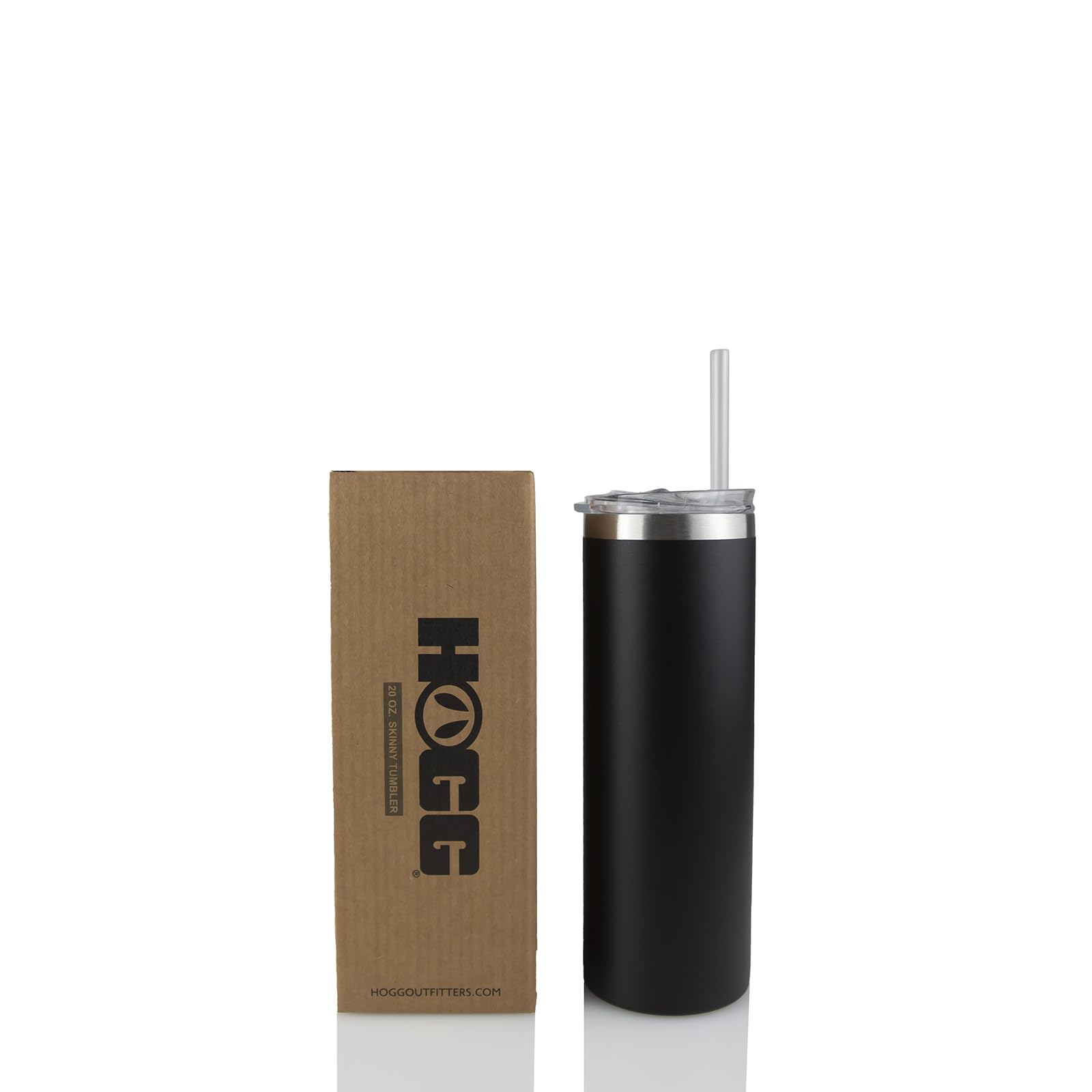 Hogg 20oz Powder Coated Skinny Tumbler, DIY, Customizable, Reusable, Double Wall Insulated, Colored Tumblers (Black)