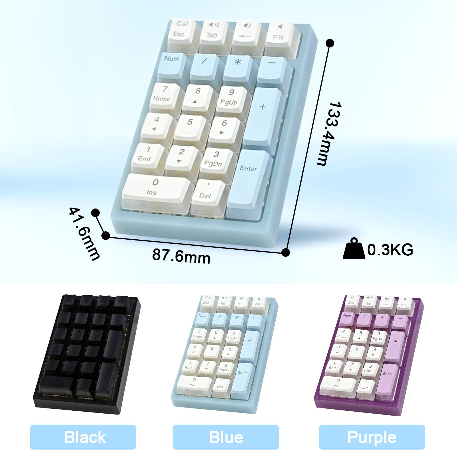 BOYI TD21 HotSwap Mechanical Numeric Keypads,21 Keys Mini Numpad Portable Keypad BT5.0/2.4G/Wired Keyboard RGB Number Pad Wireless Numeric Keypad(Blue Color with OEM Profile Pudding Keycaps)