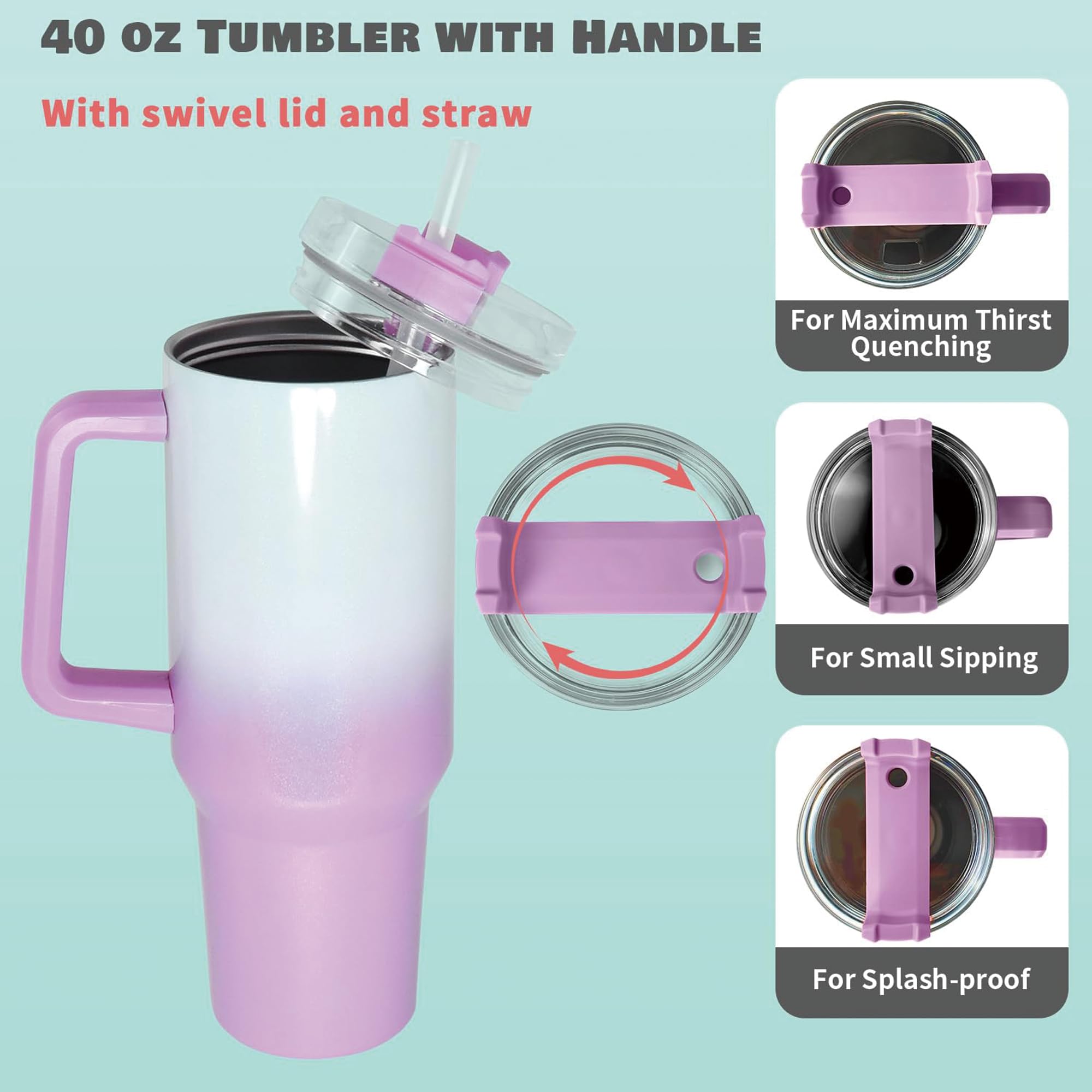 Icesip 40 oz Sublimation Tumbler 40 Pack with Handle Lid and Straw Gradient Glitter Stainless Steel Double Wall Vacuum Insulated Bulk Sublimation Blank Mixed Colors