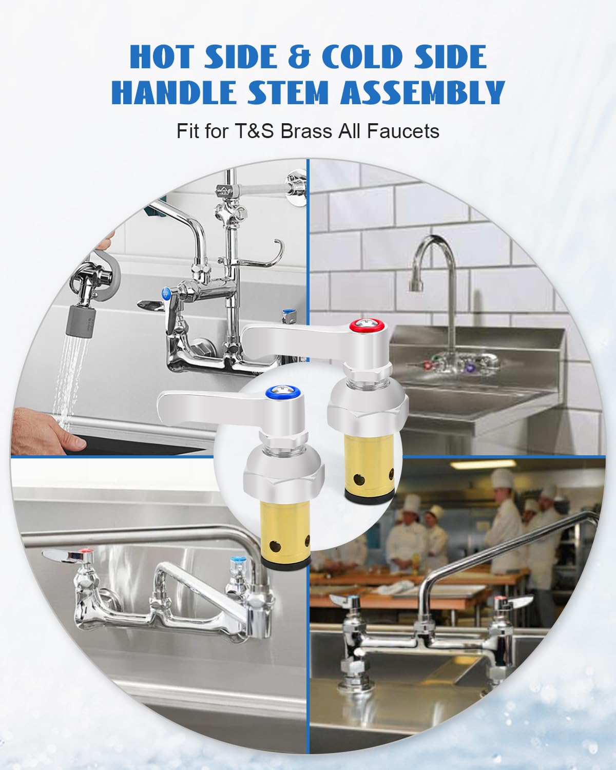 YIGUCS Handle Stem Assembly Hot & Cold Fits for T&S Brass Faucets Replace 002713-40 002714-40, Spindle Assembly for Eterna Valve Replacement