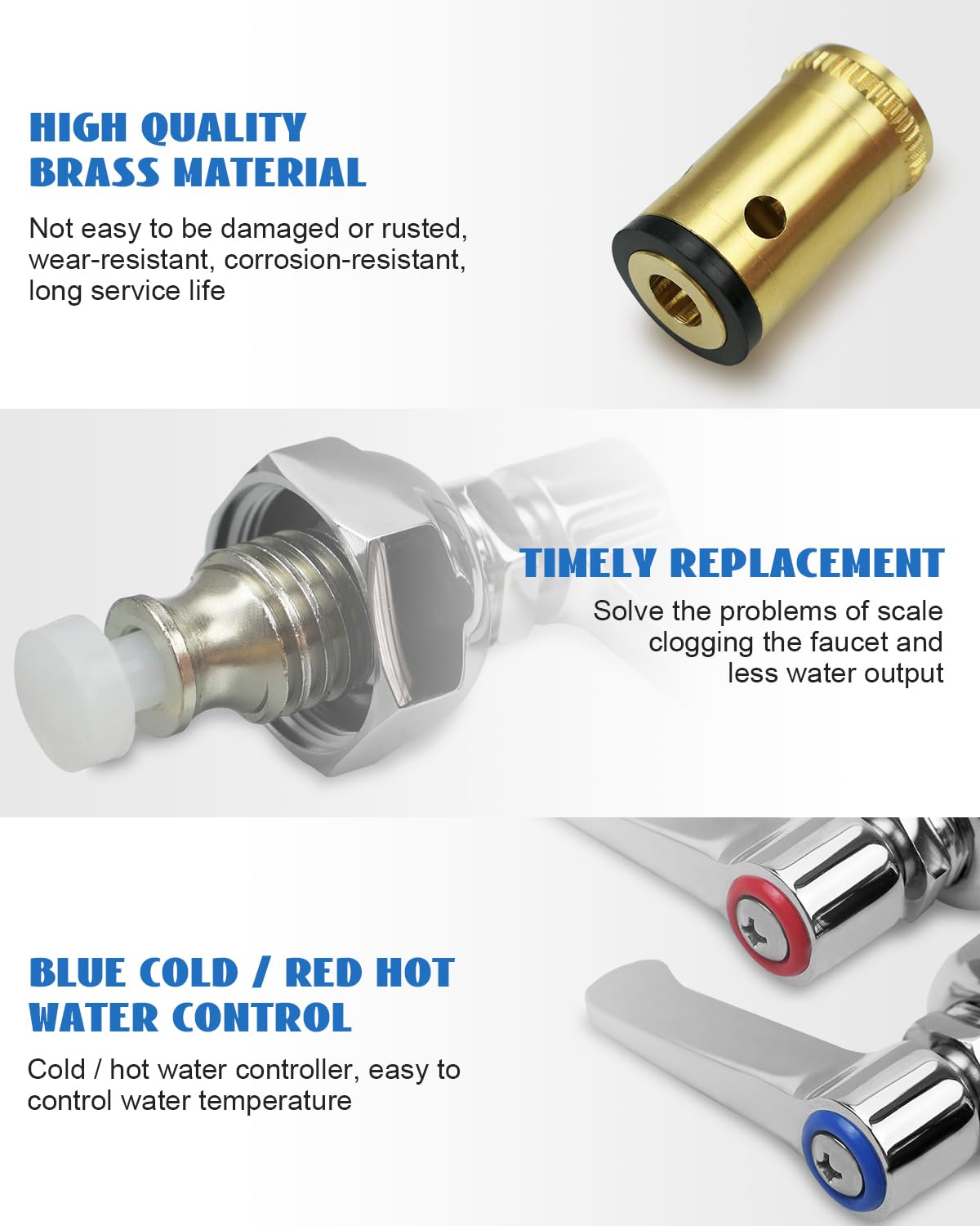 YIGUCS Handle Stem Assembly Hot & Cold Fits for T&S Brass Faucets Replace 002713-40 002714-40, Spindle Assembly for Eterna Valve Replacement