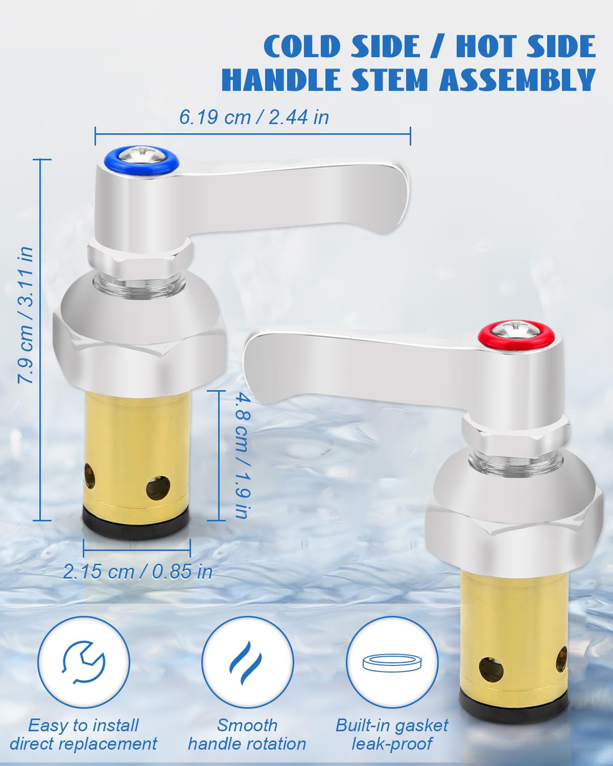 YIGUCS Handle Stem Assembly Hot & Cold Fits for T&S Brass Faucets Replace 002713-40 002714-40, Spindle Assembly for Eterna Valve Replacement