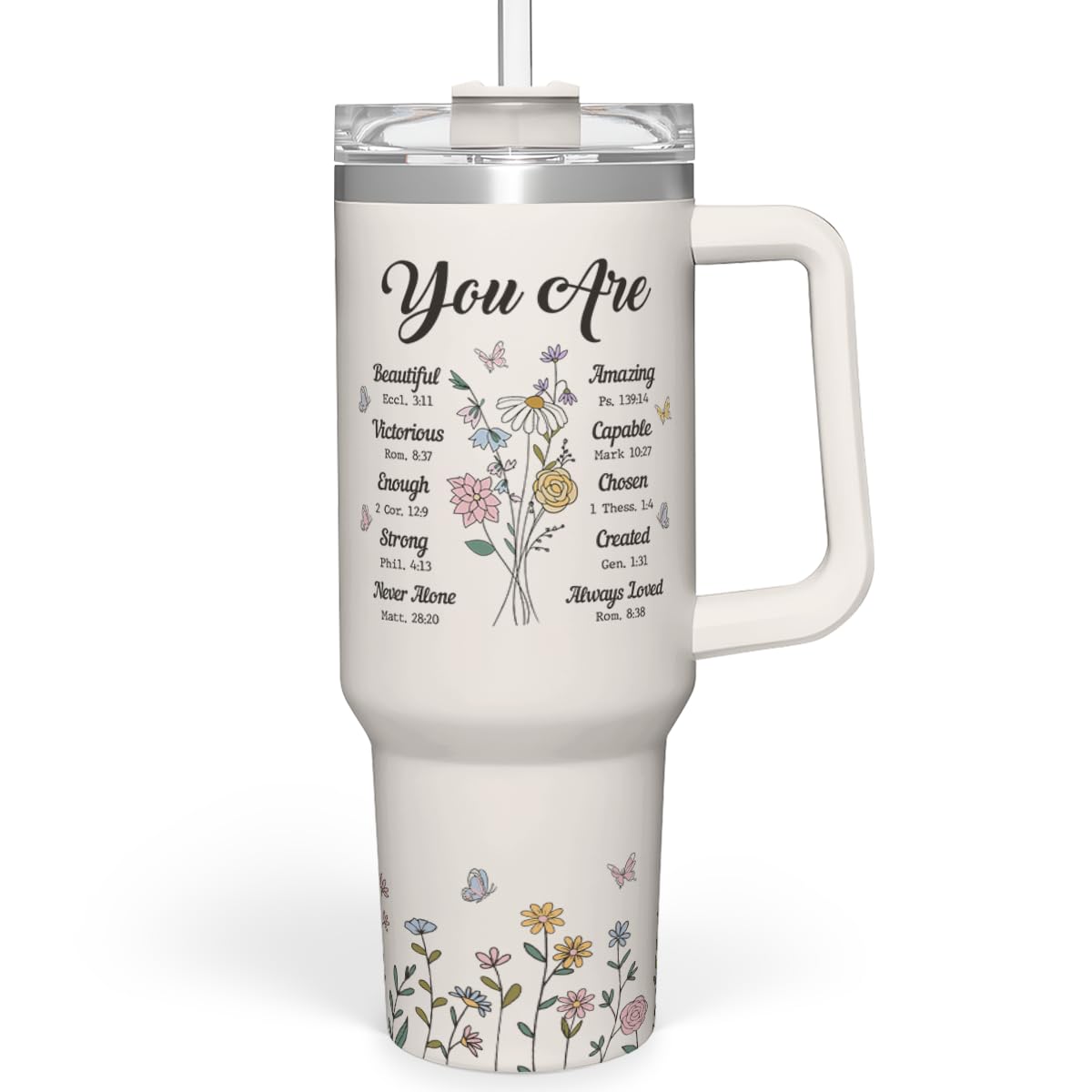 SANDJEST Christian Gifts for Women, Inspiration Gifts Tumbler 40oz Stainless Steel Insulated with Handle and Straw - Mother's Day Birthday Religious Gifts for Mom, Friend, Sister, Grandma