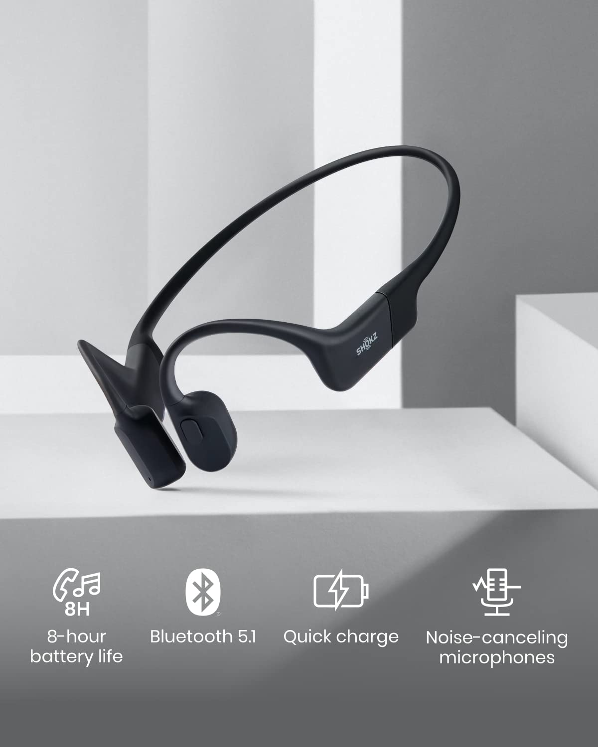 SHOKZ OpenRun Mini (AfterShokz Aeropex Mini) -Bone Conduction Open-Ear Bluetooth Sport Headphones - Waterproof Wireless Earphones for Workouts and Running - Built-in Mic (Renewed)